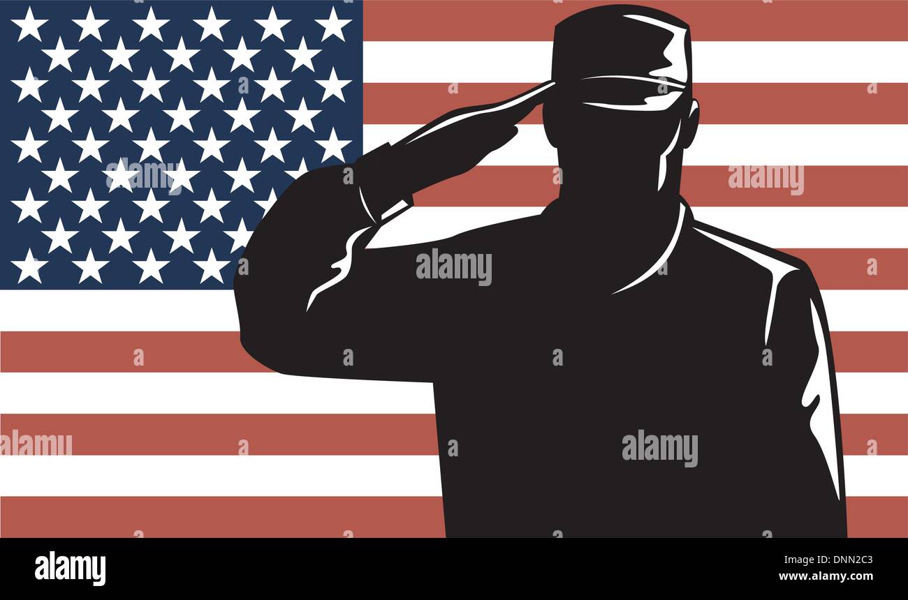 Illustration of an American soldier serviceman saluting with stars and ...