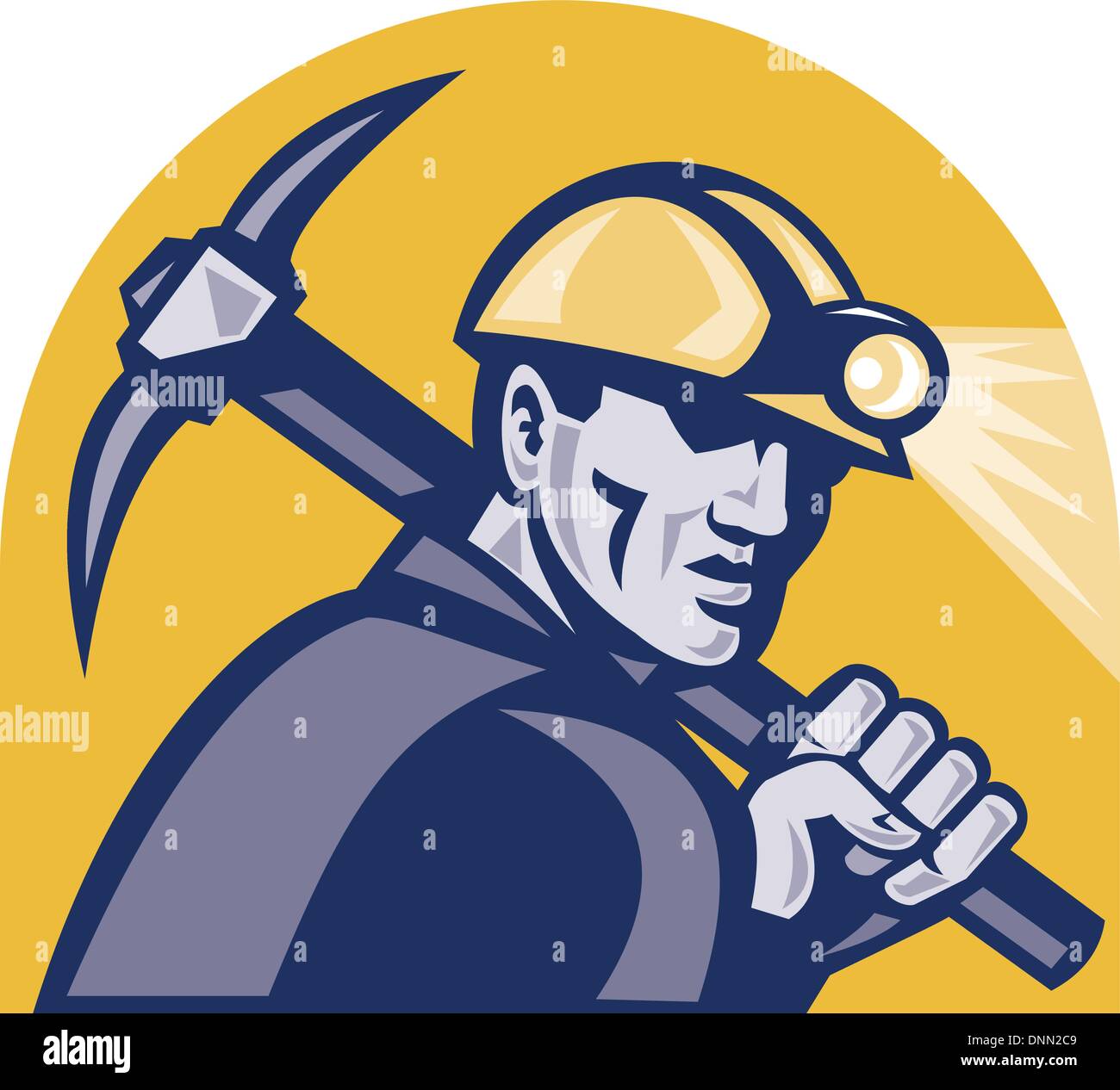 illustration of a coal miner working with pickaxe viewed from the side ...