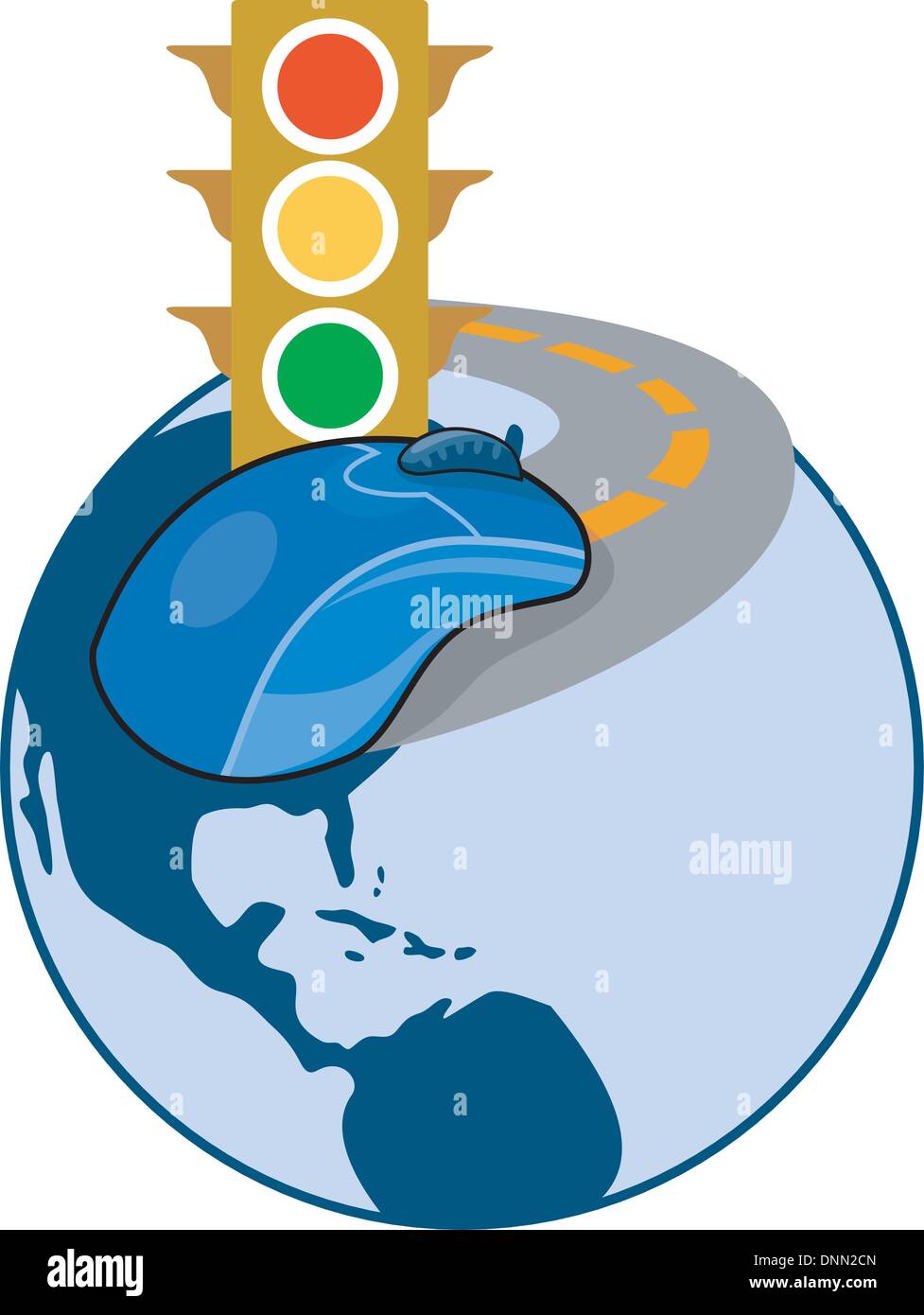 Illustration of a mouse on the road with traffic on top of a globe ...