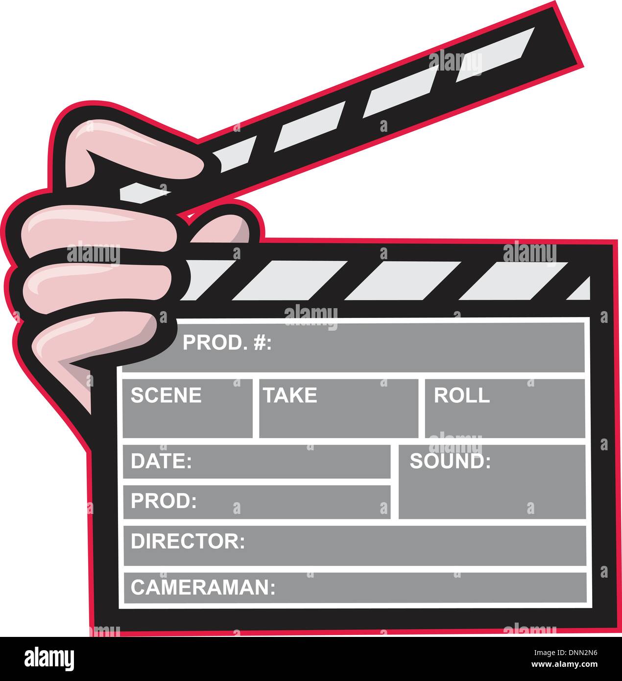 Illustration of a clapboard clapper clapperboard front view with hand ...