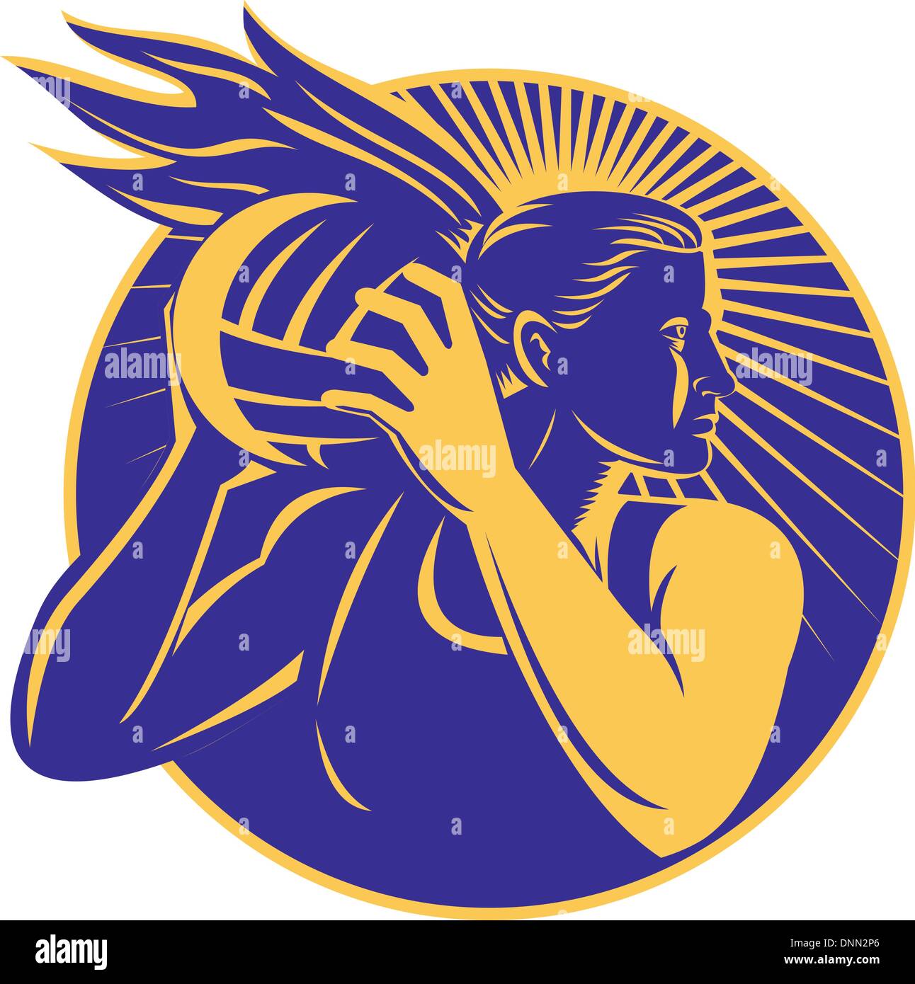 illustration of a netball player holding passing ball viewed from front ...