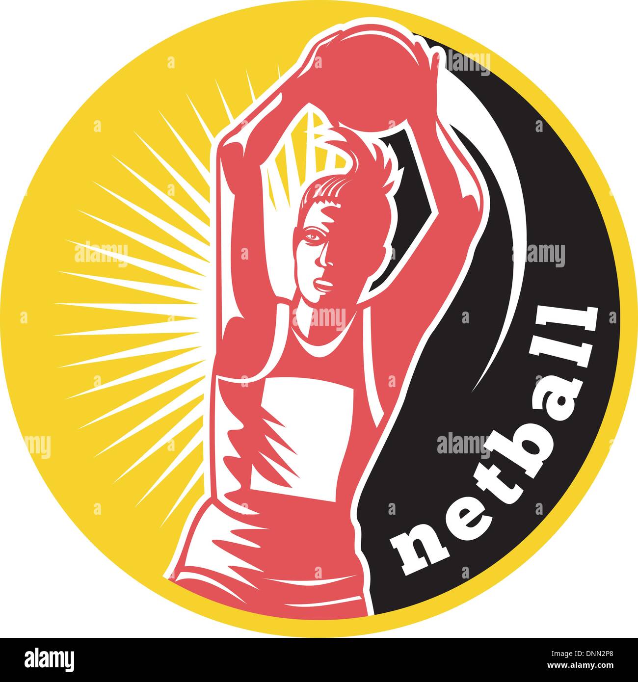 illustration of a netball player passing ball ball set inside circle ...