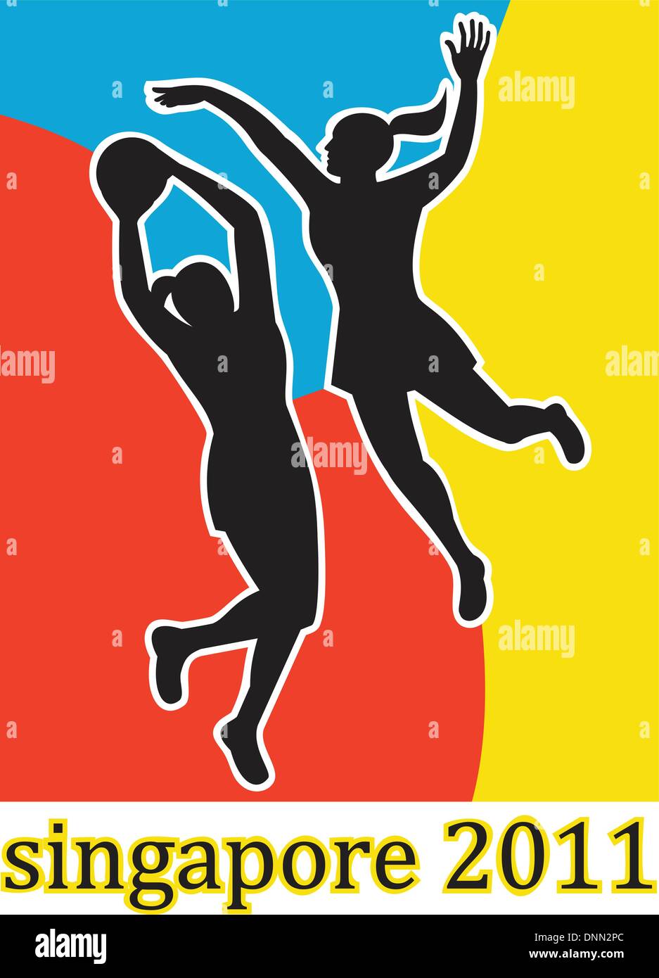 illustration of two netball players silhouette jumping shooting ...
