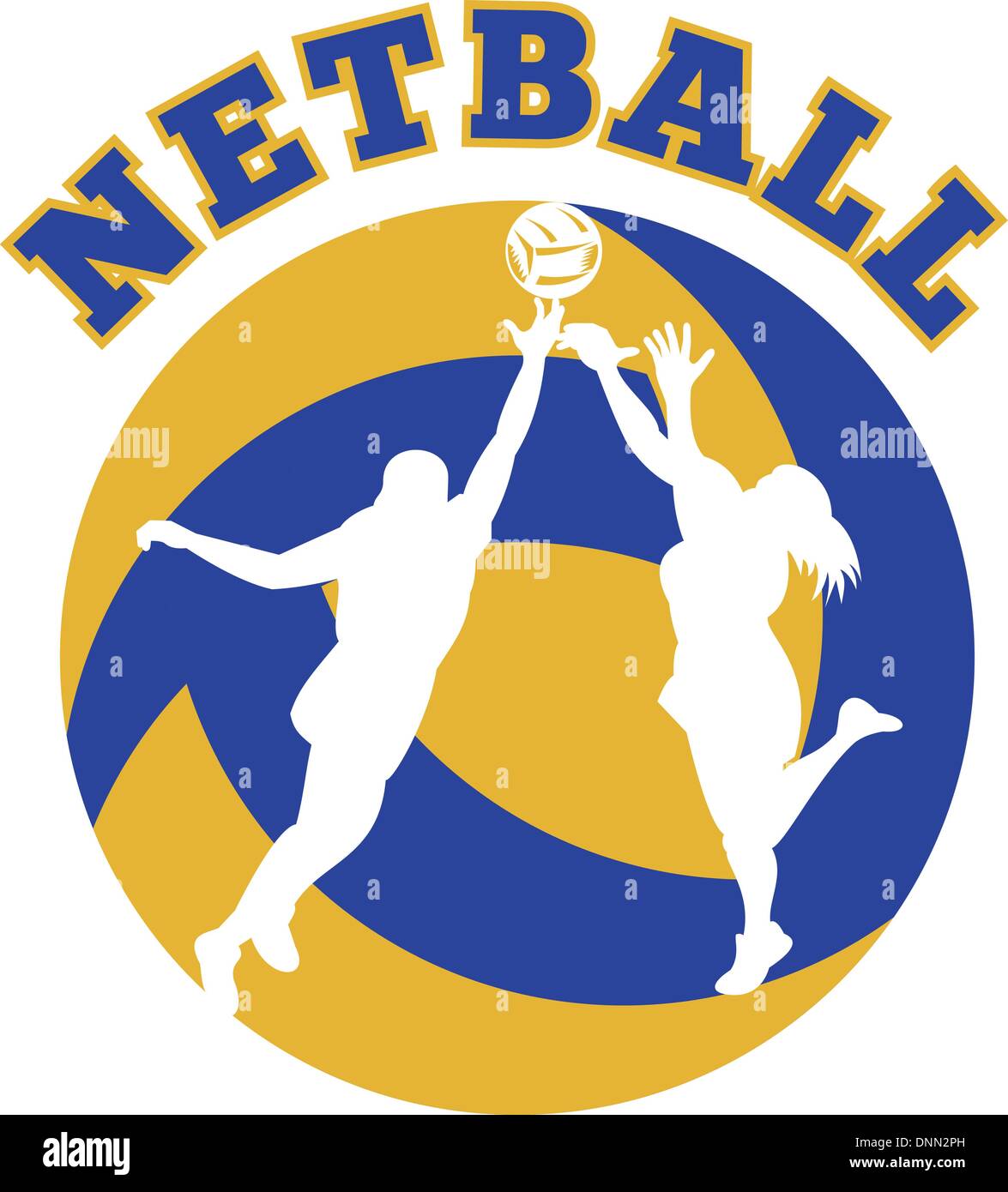 illustration of a netball player jumping and rebounding for ball set ...