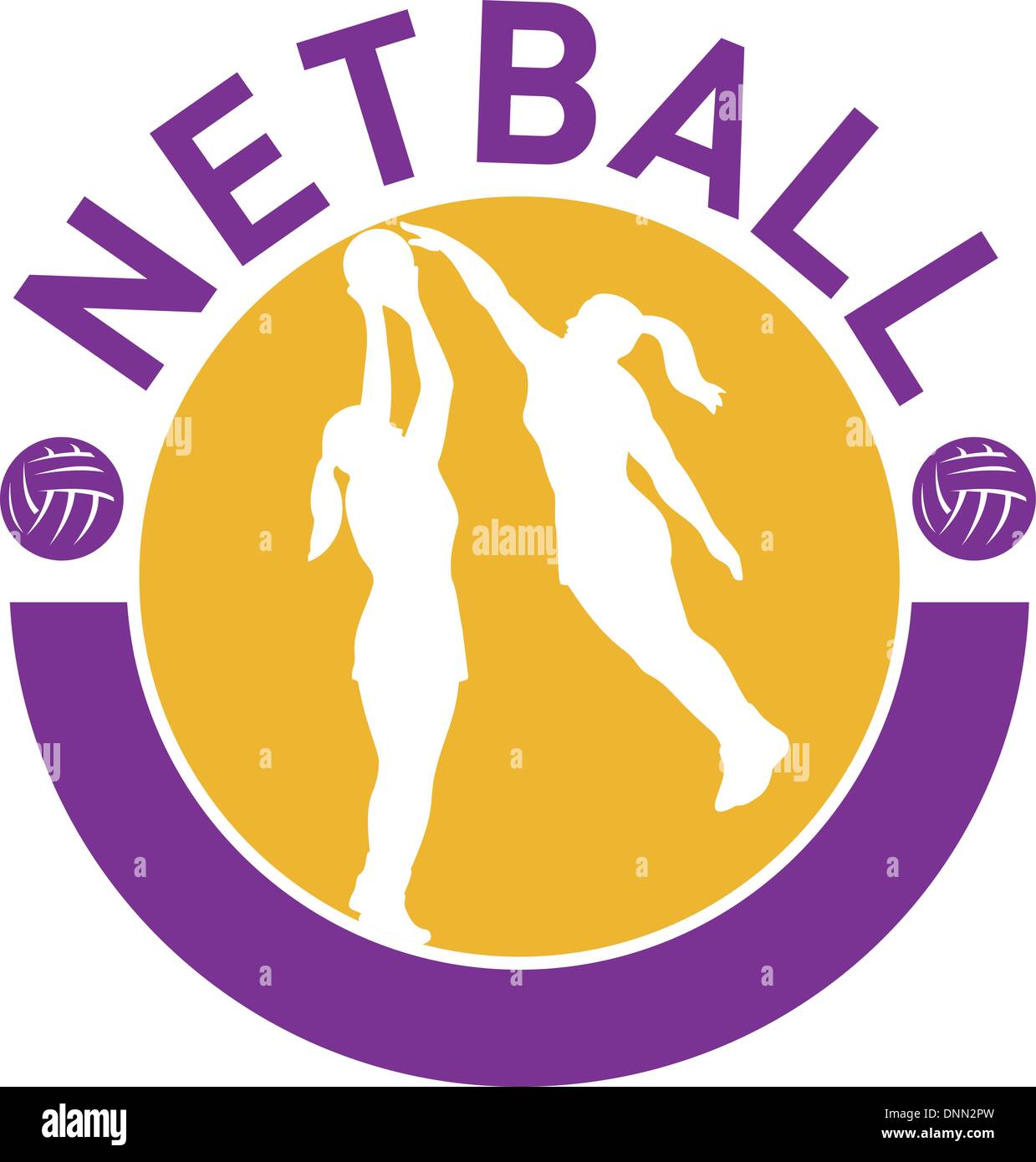 illustration of a netball player shooting ball with another player ...
