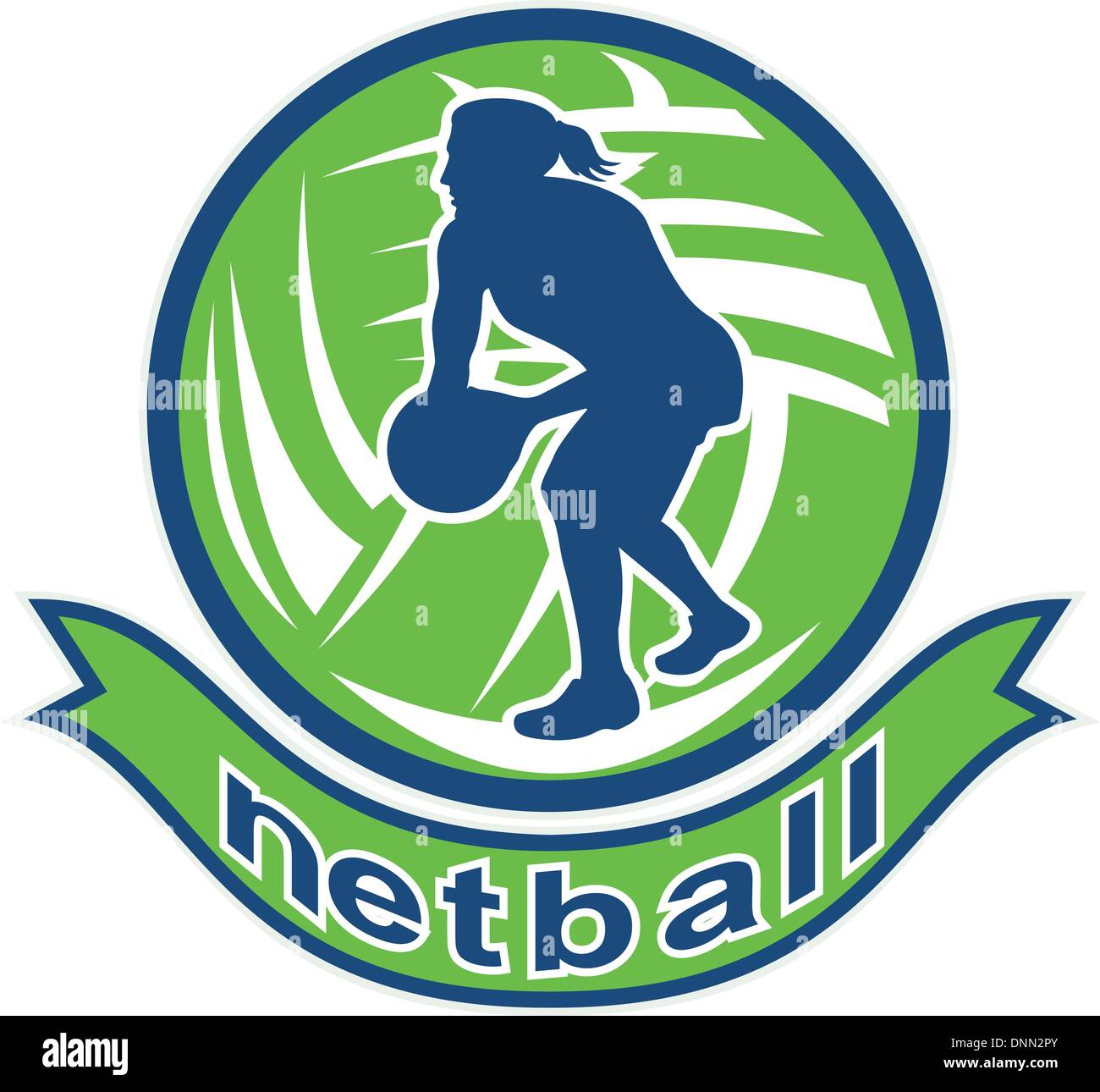 illustration of a netball player passing ball with ball in background ...