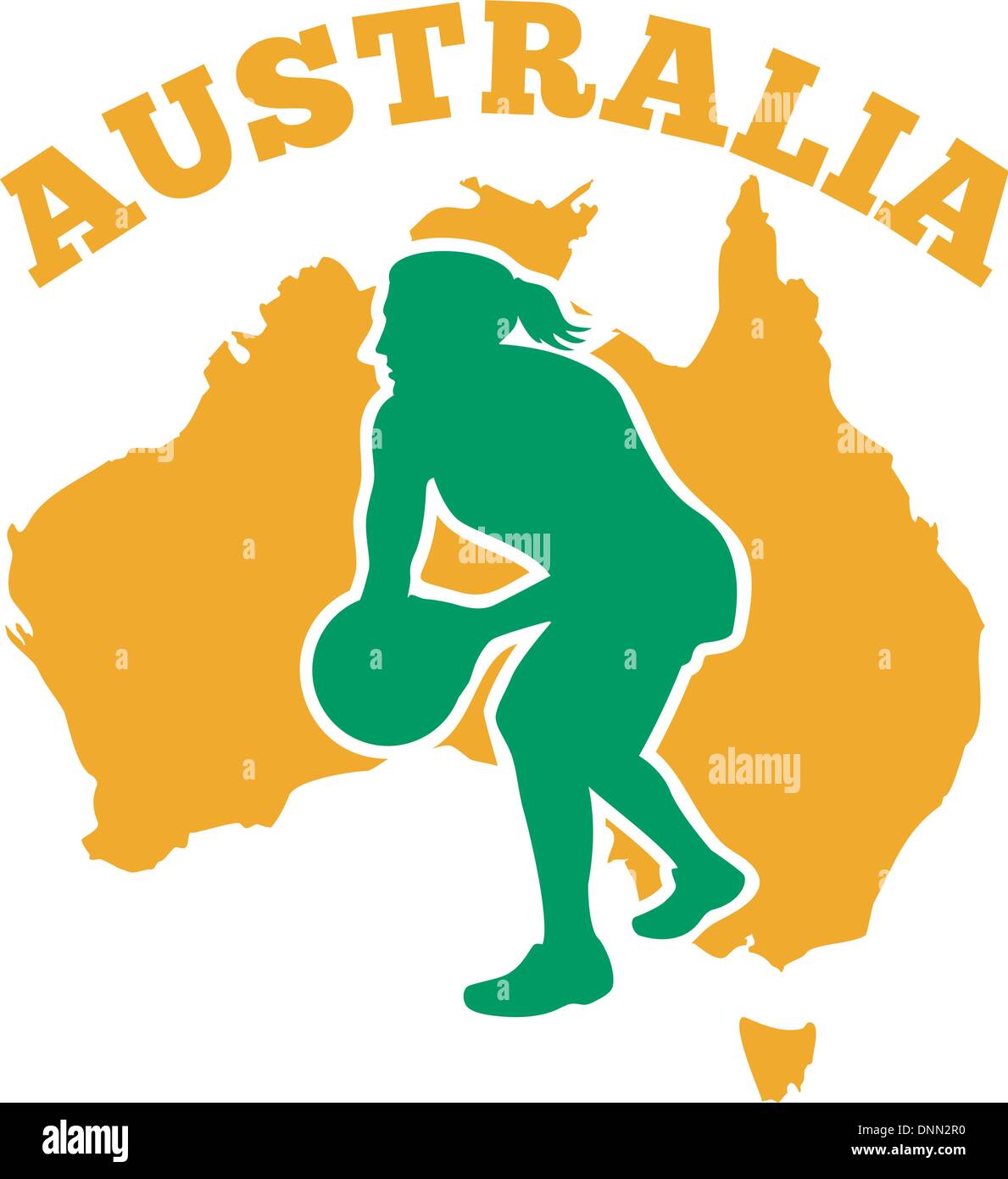 illustration of a netball player passing ball with map of Australia in ...