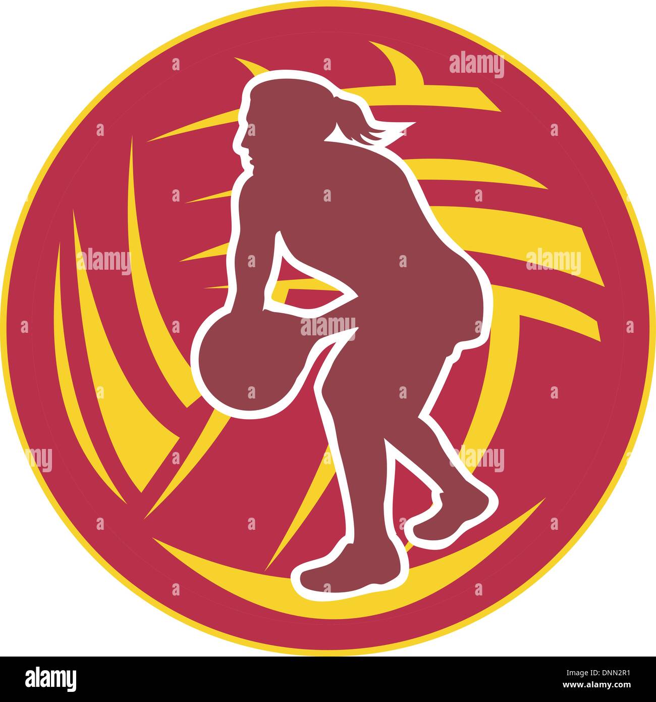 Illustration Of A Netball Player Passing Ball With Ball In Background Stock Vector Art