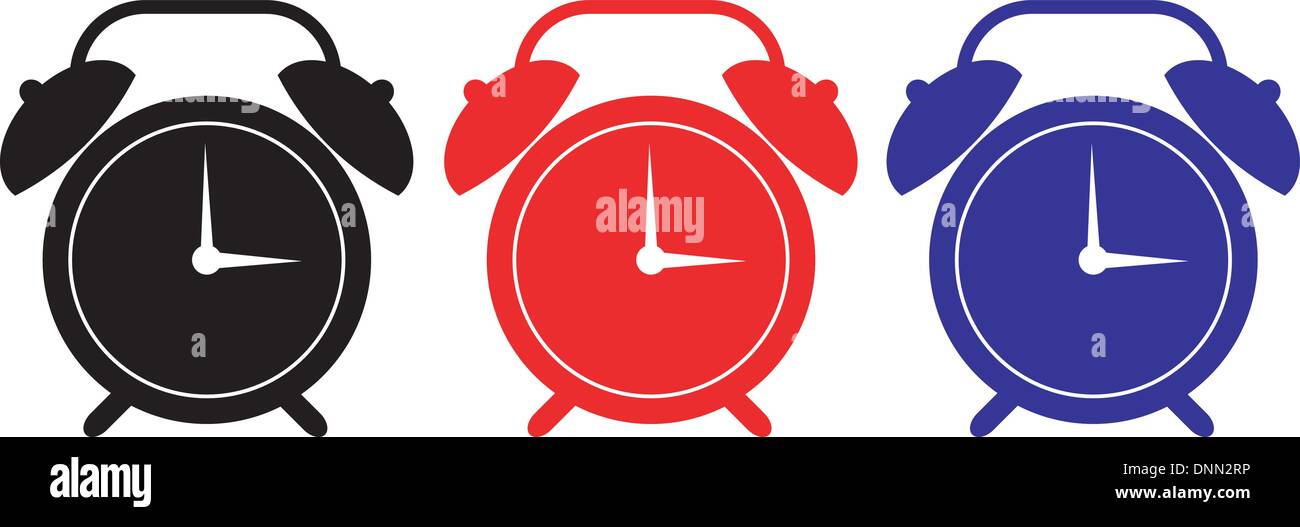 Illustration of black red and blue alarm clocks Stock Vector Image ...