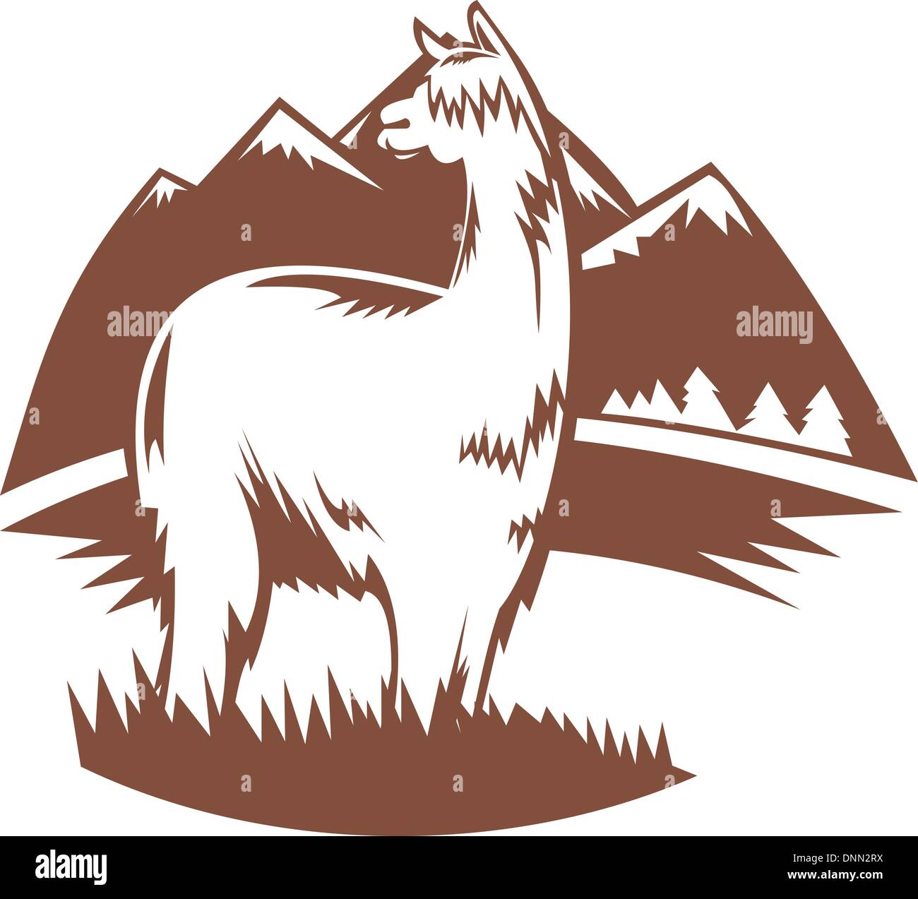 illustration of a suri alpaca with mountains in the background Stock ...