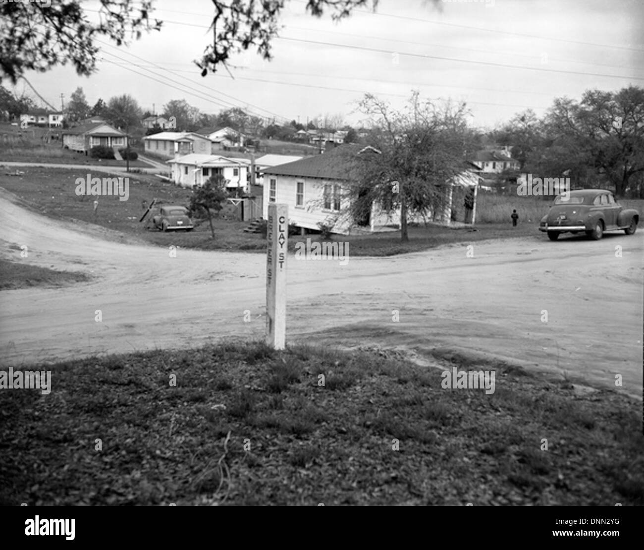 The image depicts the intersection of Clay and Brewer Streets in ...
