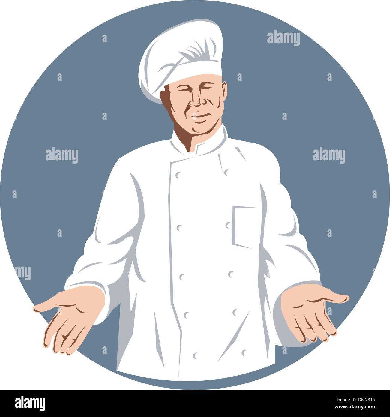 illustration of a chef, cook or baker done in retro style with arms to ...