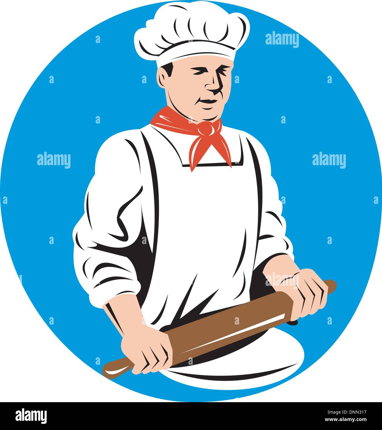 illustration of a chef, cook or baker done in retro style kneading ...
