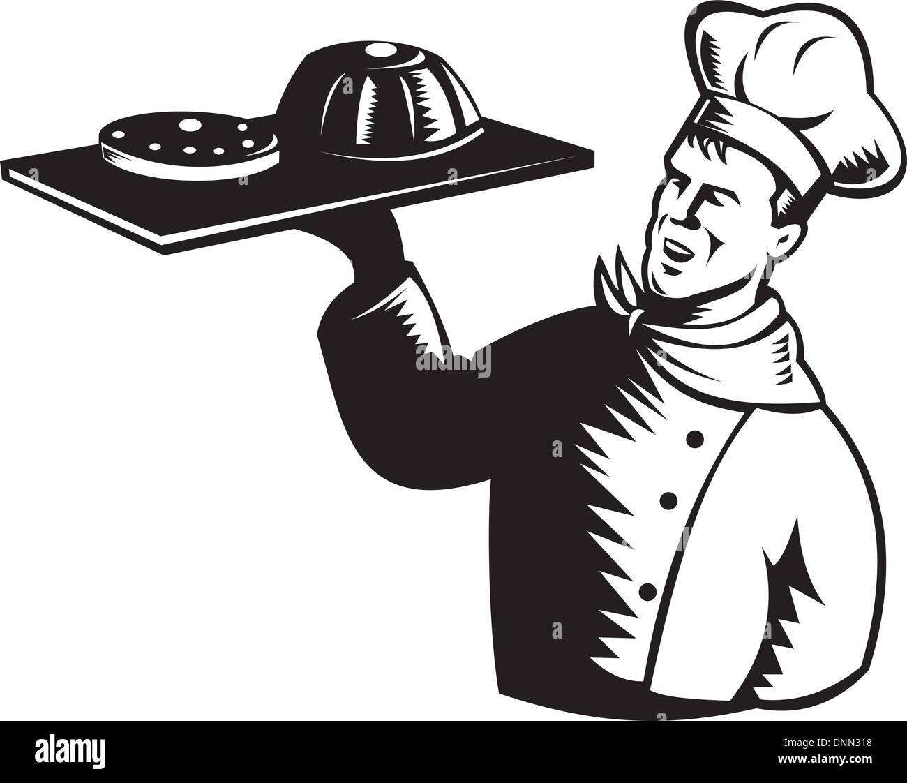 illustration of a chef, cook or baker done in retro woodcut style ...