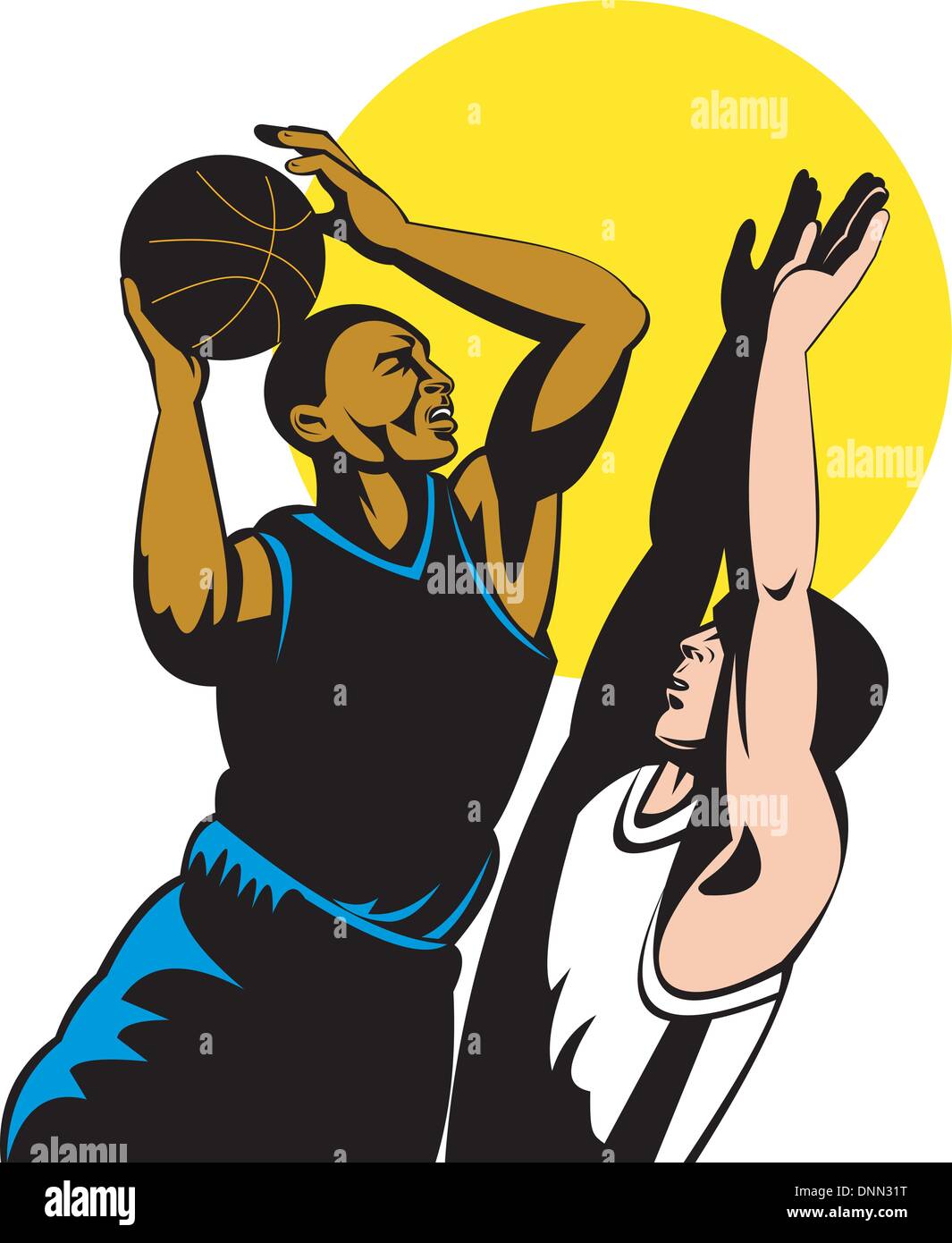 illustration of a basketball player shooting ball done in retro style ...