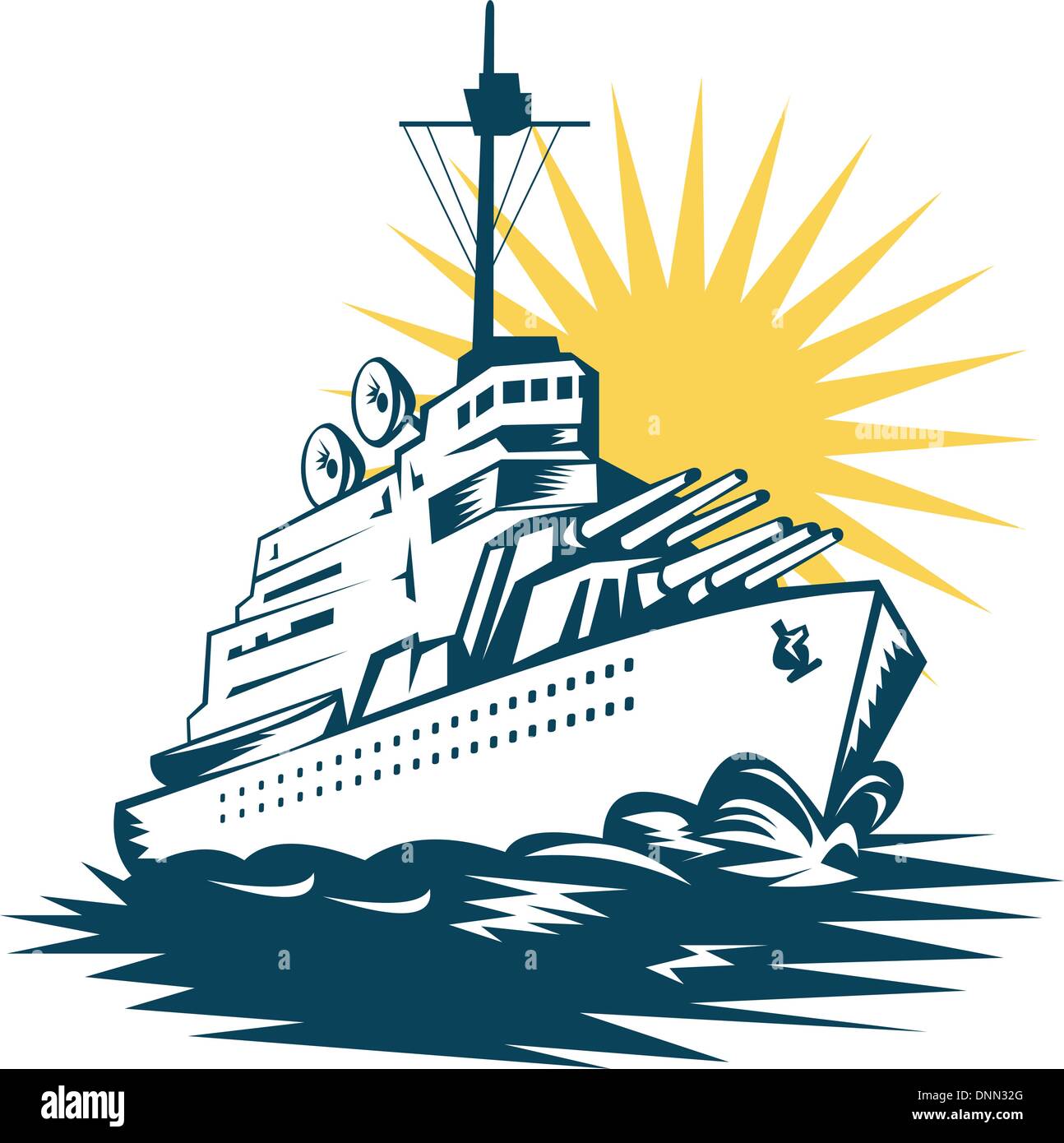 illustration of a battleship with big guns Stock Vector Image & Art - Alamy