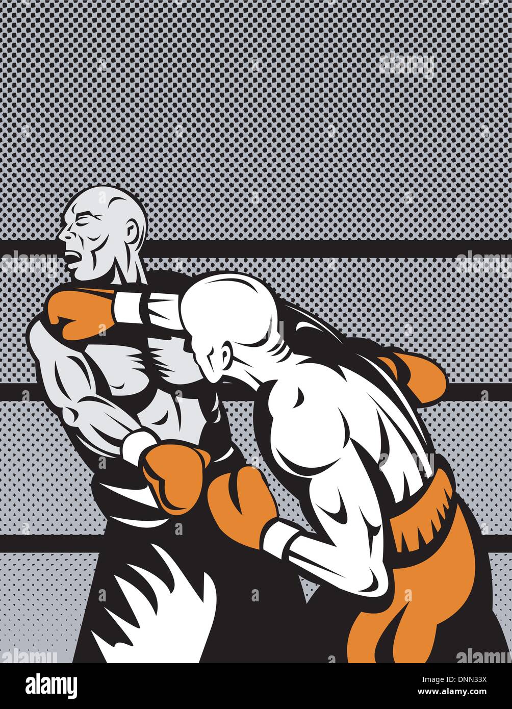 illustration of a boxer connecting a knockout punch done in retro style ...