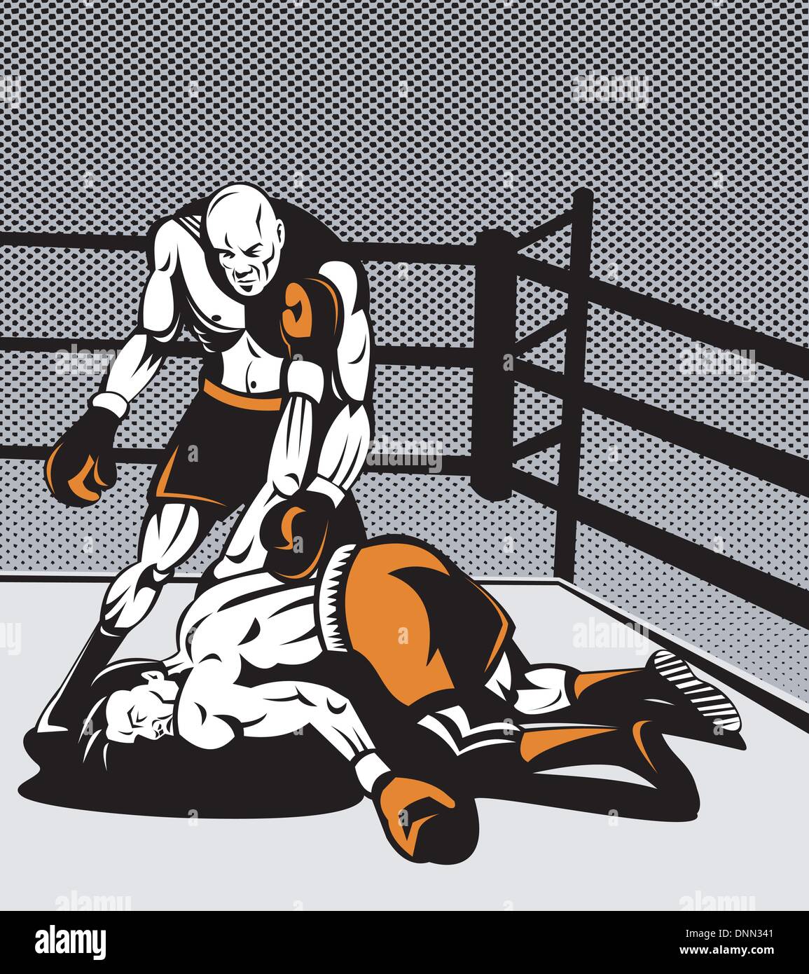 illustration of a boxer connecting a knockout punch done in retro style ...