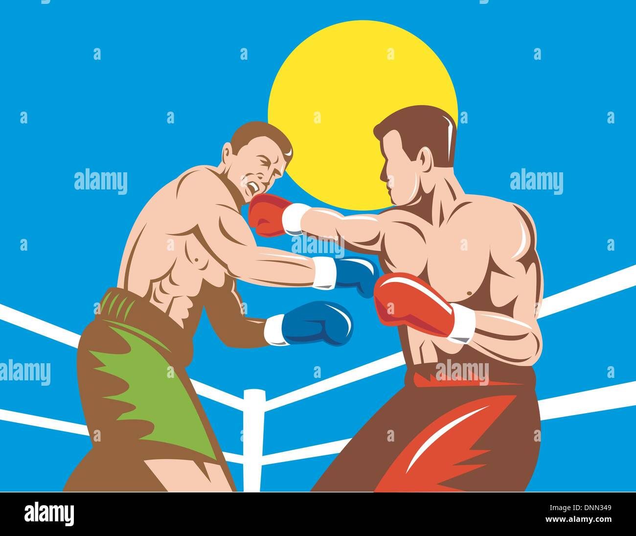 illustration of a boxer connecting a knockout punch done in retro style ...