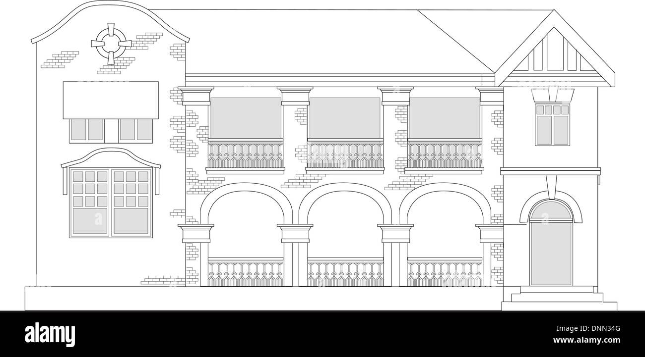 line drawing illustration of a commercial office building or shopping ...
