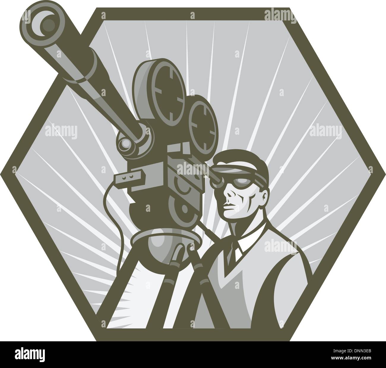 illustration of a Vintage movie or television film camera and director ...