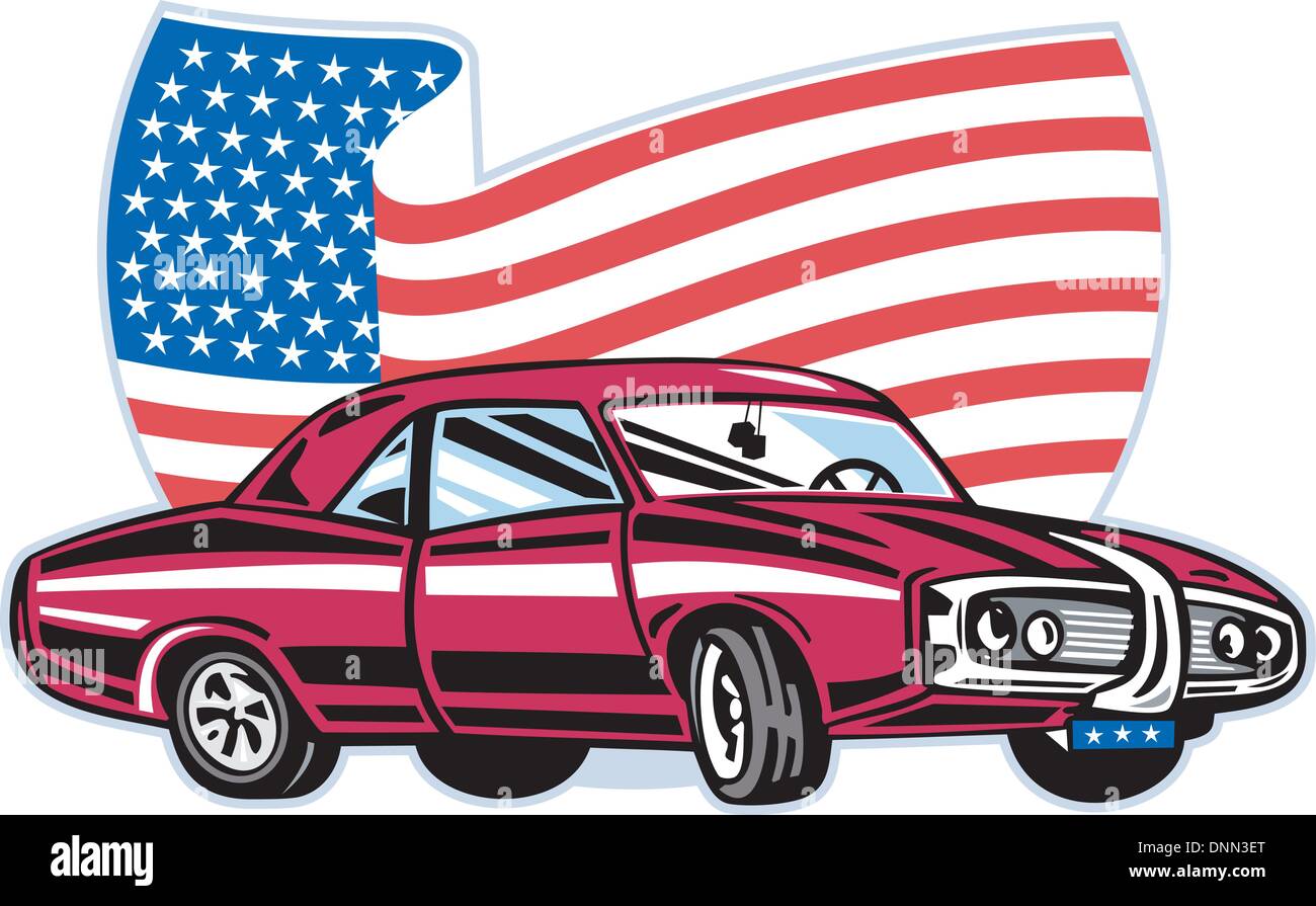 graphic design illustration of an American pontiac muscle car with ...
