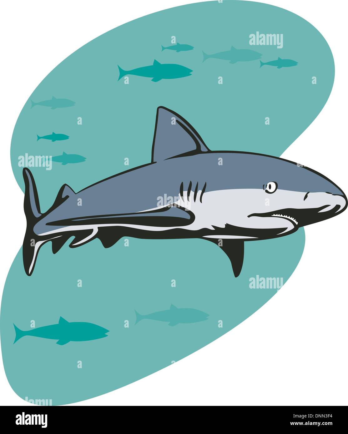 Illustration of shark swimming side view done in retro style Stock ...