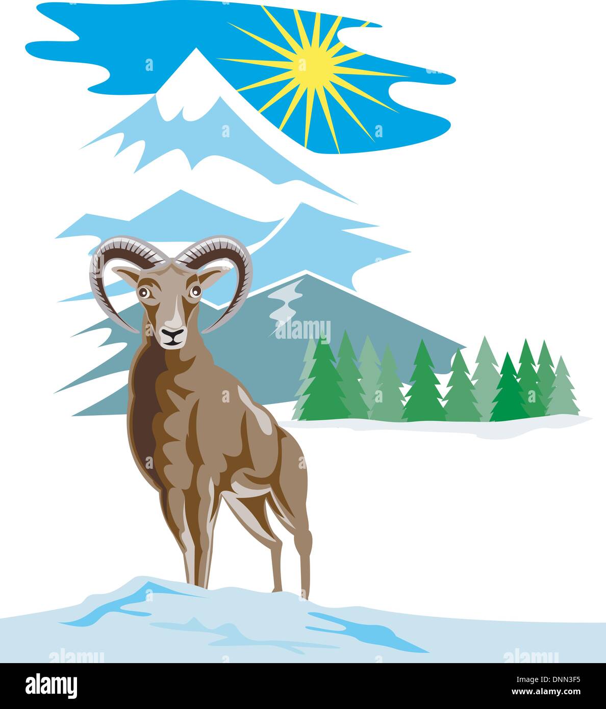 Illustration of a mountain goat mouflon sheep done in retro style Stock ...