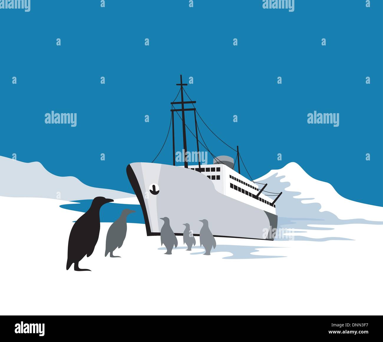 illustration of a passenger cargo ship done in retro style with ...