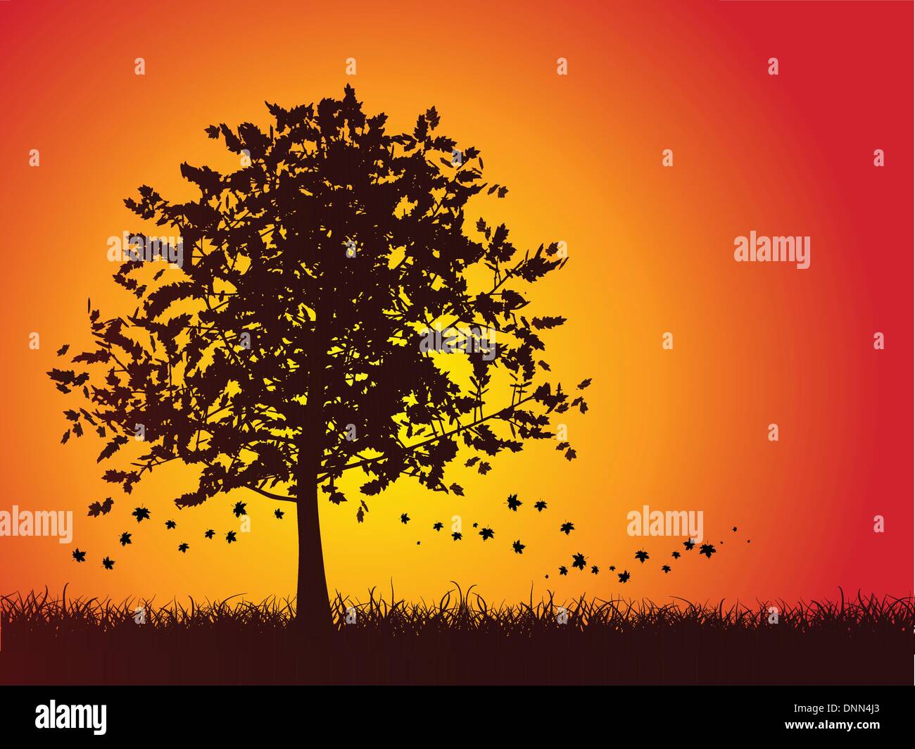 Silhouette of an autumn tree with leaves falling Stock Vector Image ...