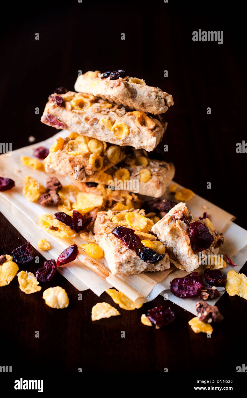 Cranberry and corn flakes cookies.selective focus on the front cookie ...