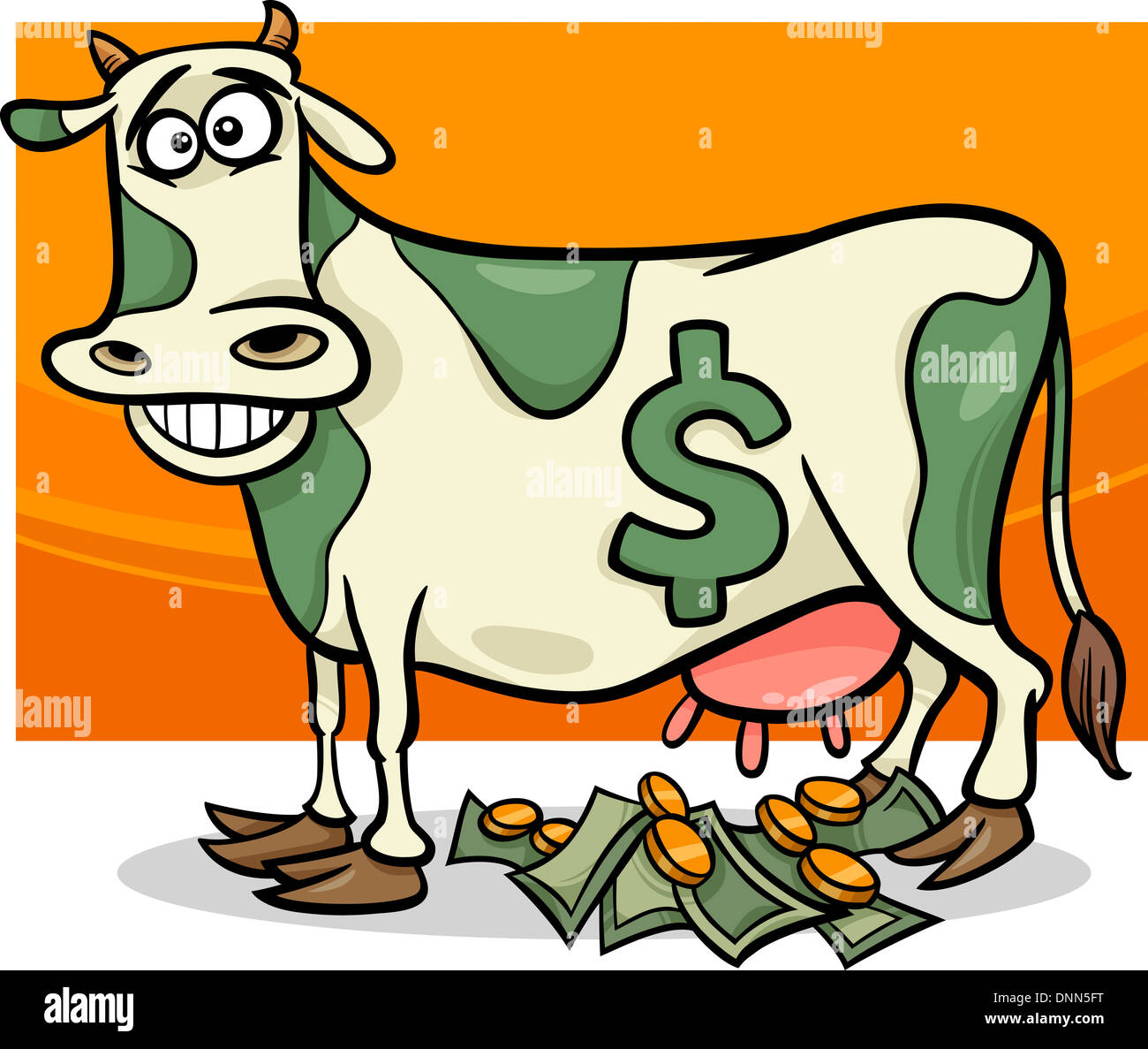 Cartoon Humor Concept Illustration of Cash Cow Saying Stock Photo - Alamy