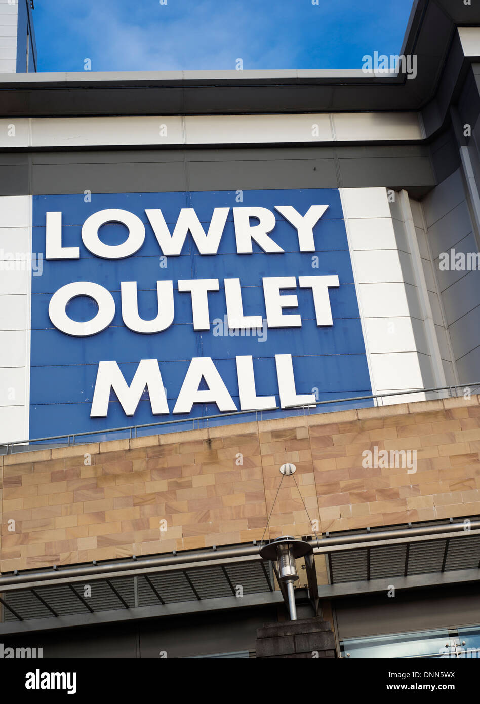 Sign outside an entrance to the Lowry Outlet Mall in Salford Quays near ...