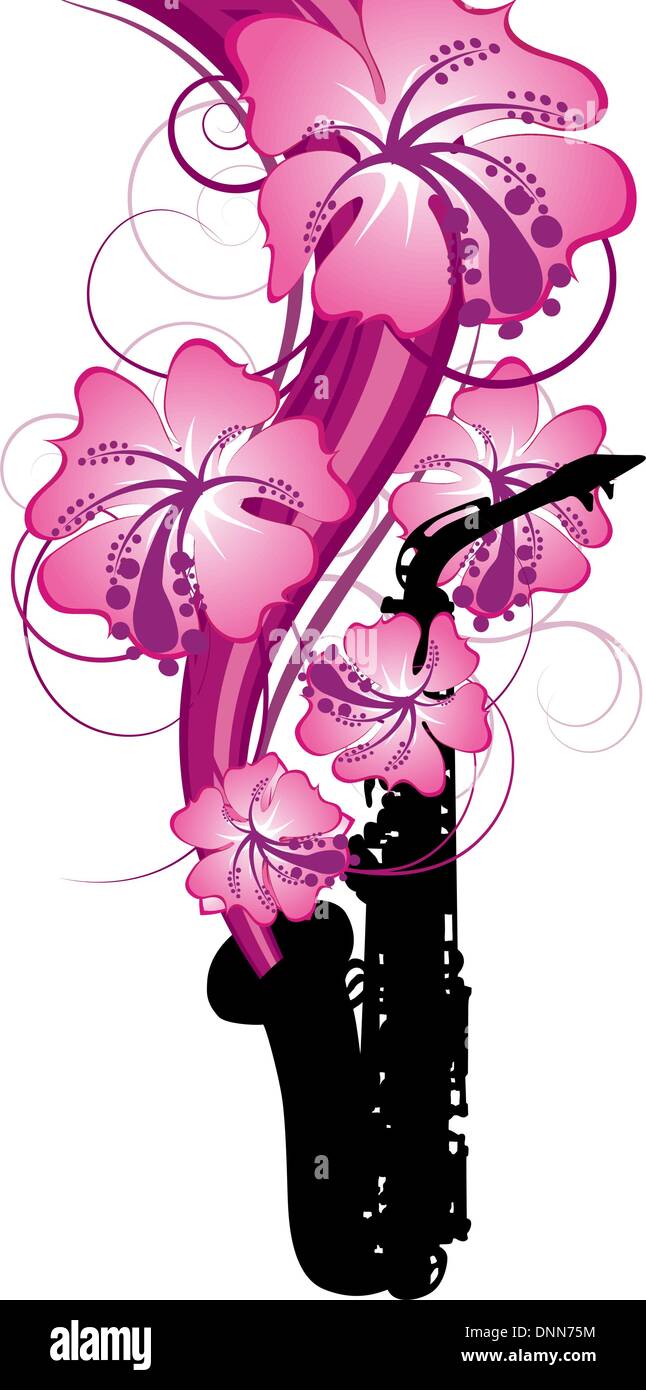 Wind instrument with Floral border for design use. Vector illustration ...