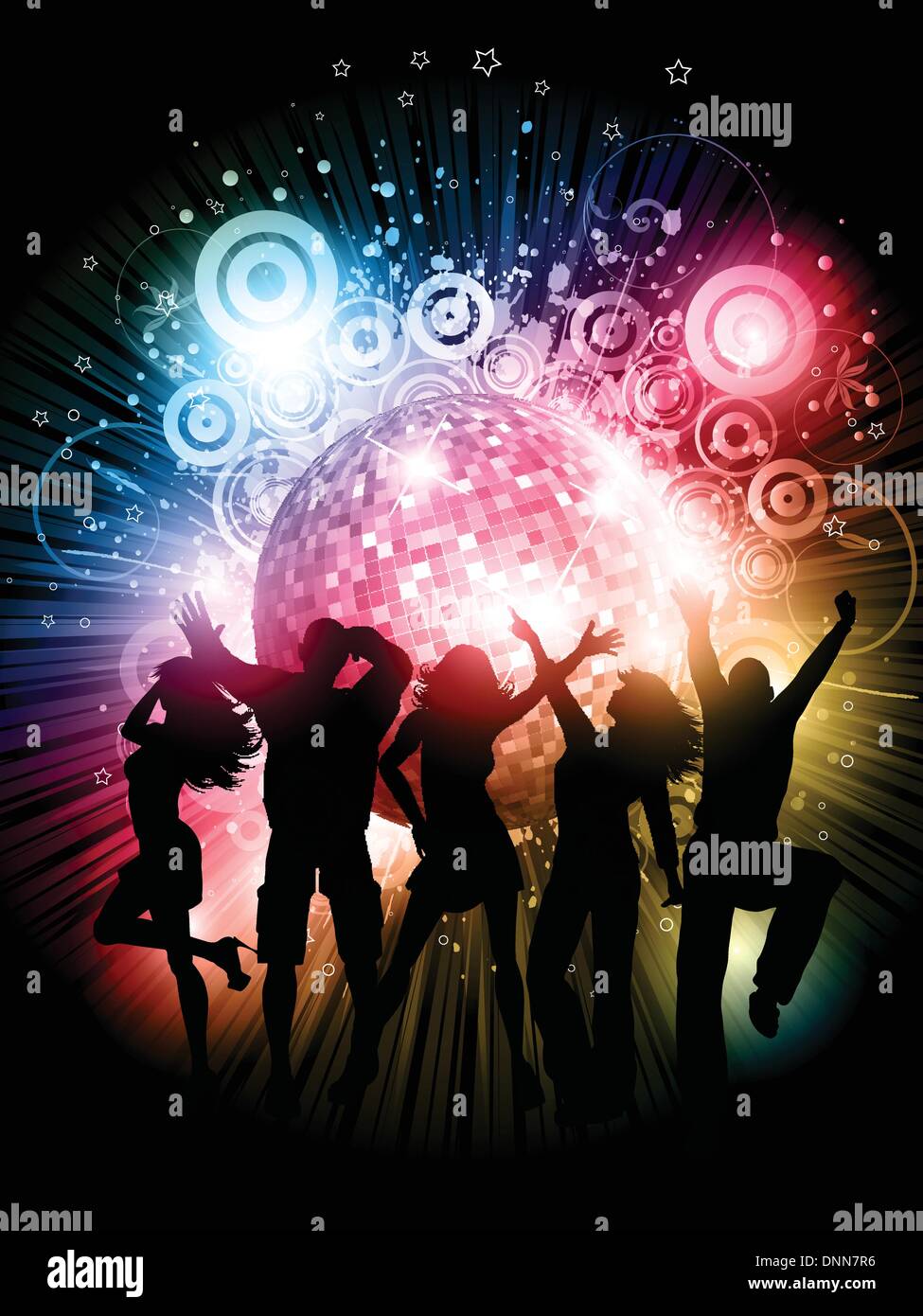 Silhouettes of people dancing on an abstract grunge background with ...