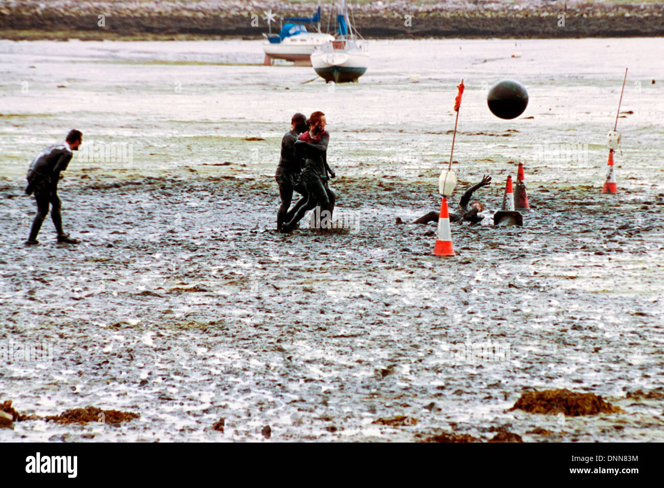 traditional game of mud football on langstone locks mud flats ...