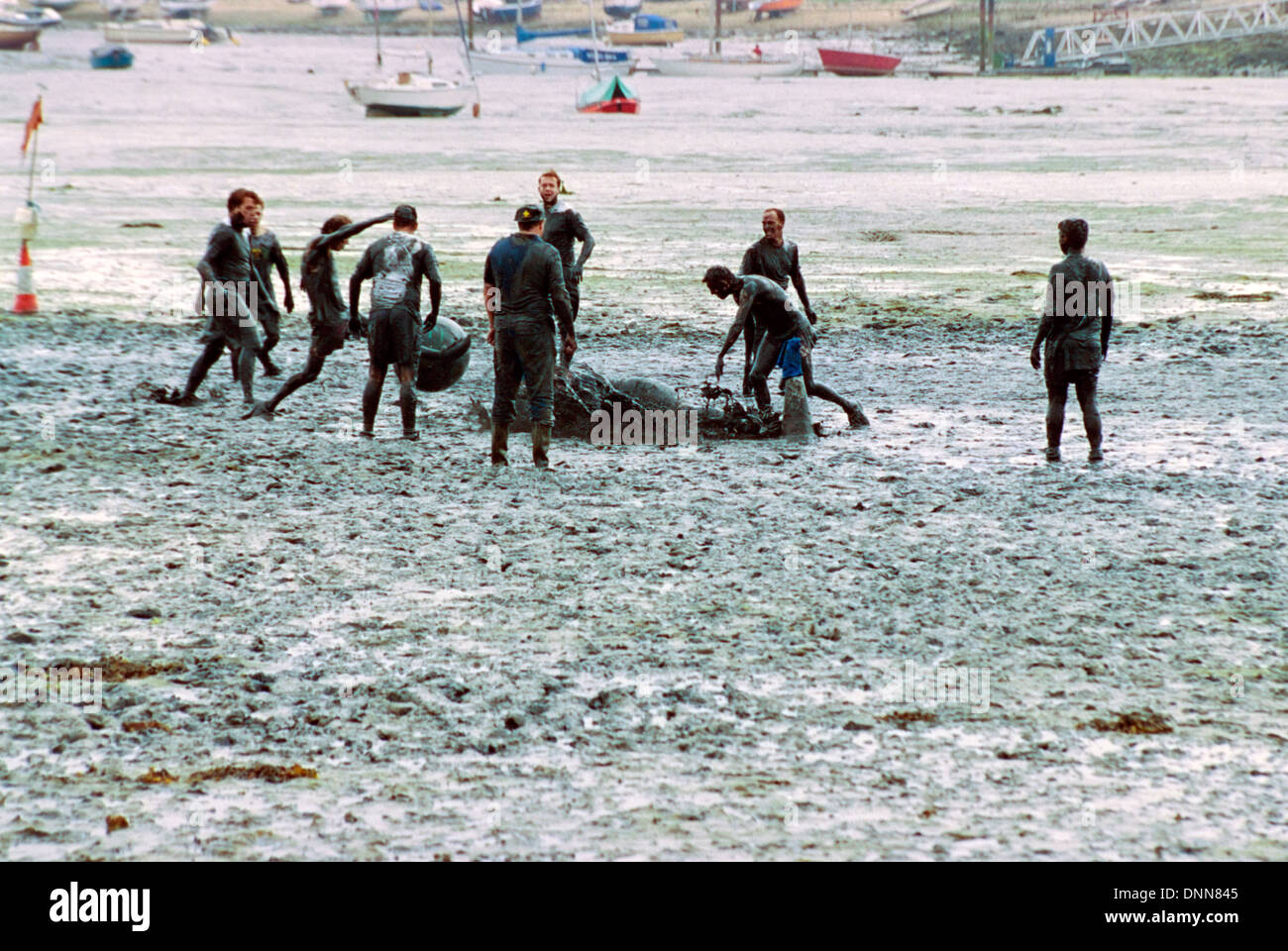 traditional game of mud football on langstone locks mud flats ...