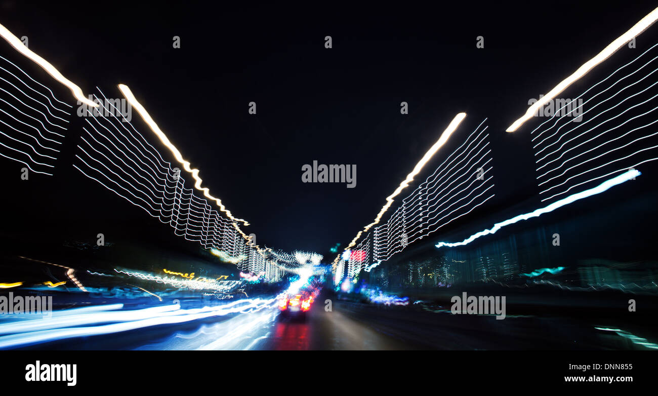 moving car abstract, blurred citylights Stock Photo - Alamy