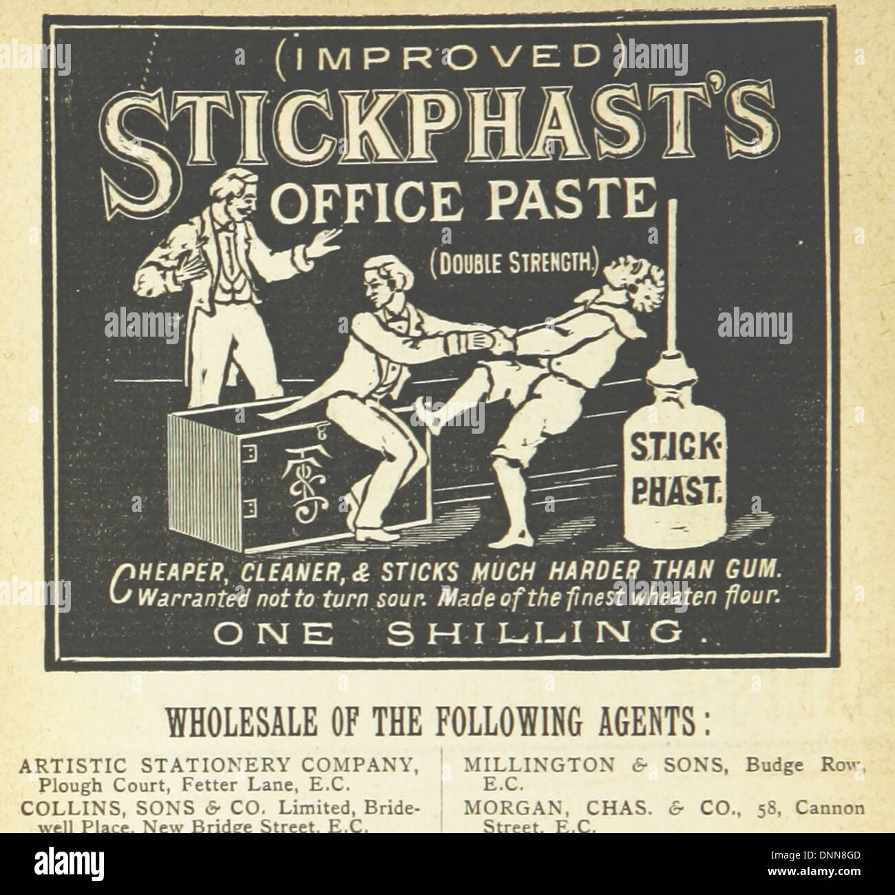 The image depicts an advertisement for 'StickPhast' office paste, a ...