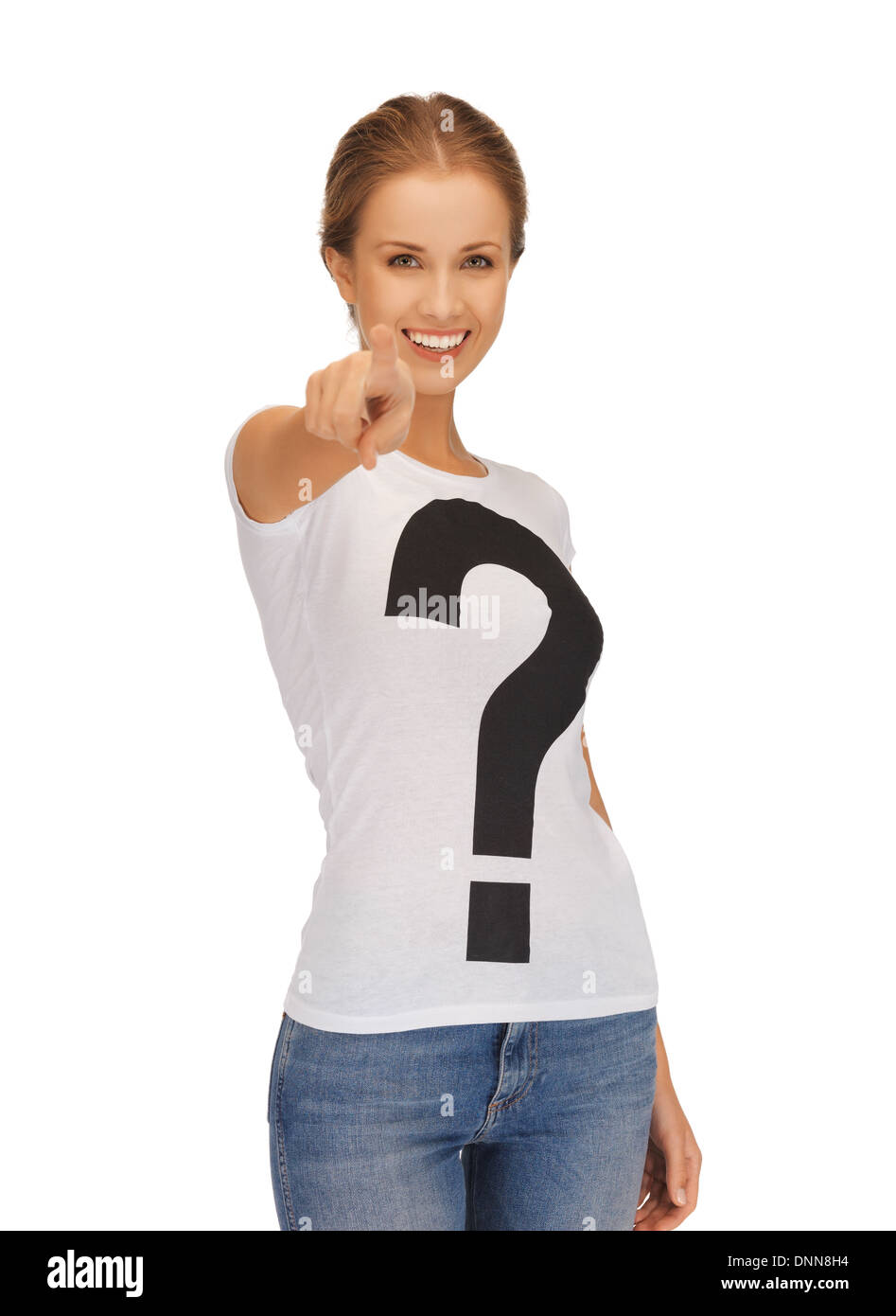 happy and smiling woman pointing her finger Stock Photo - Alamy