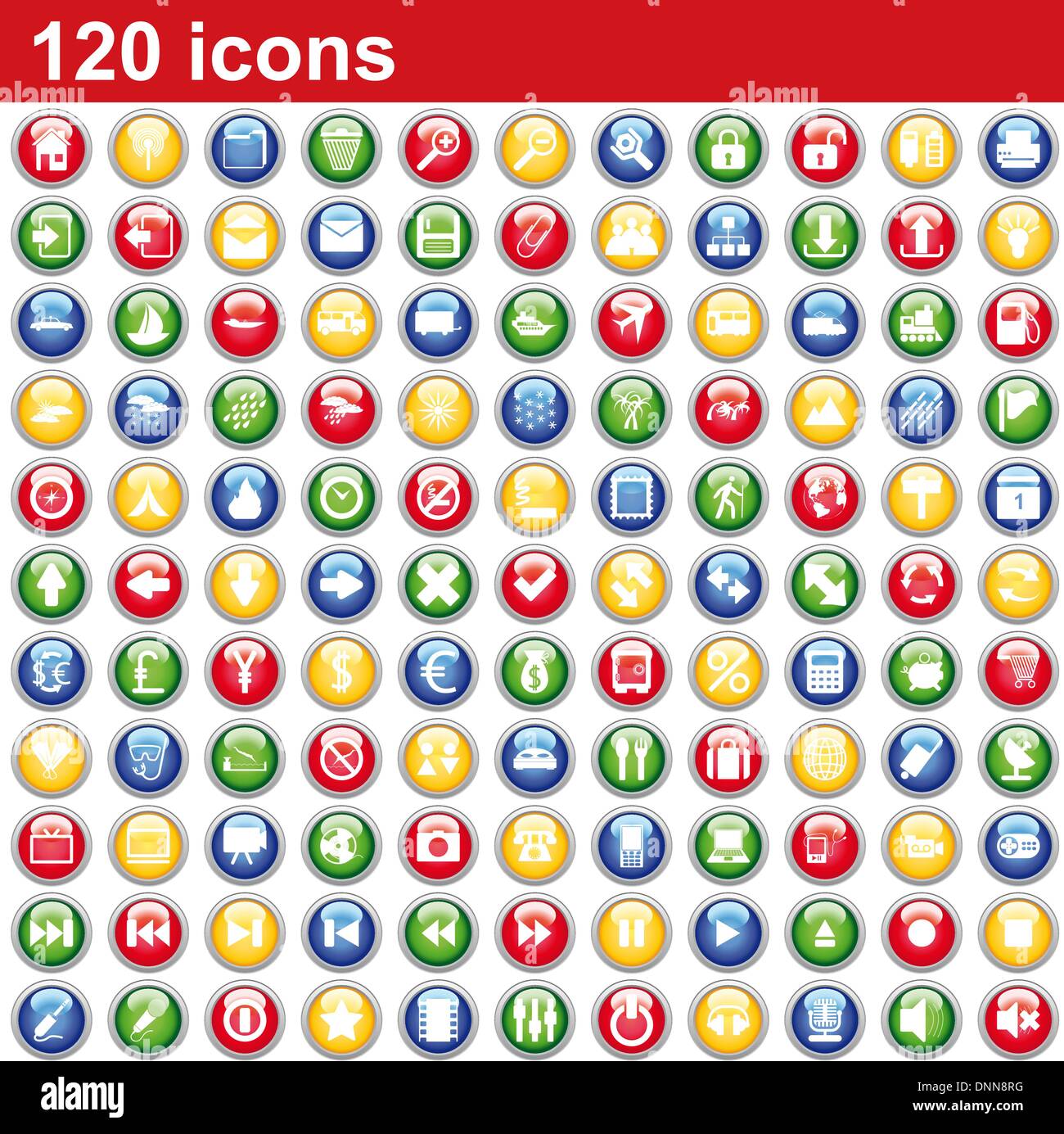 Biggest collection of 120 different icons for using in web design Stock ...
