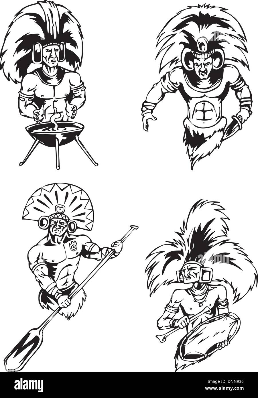 Native American Indian Shamans. Set of black and white vector ...