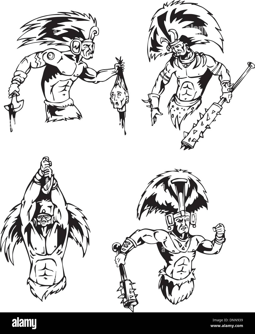 Native American Indian Shamans. Set of black and white vector ...