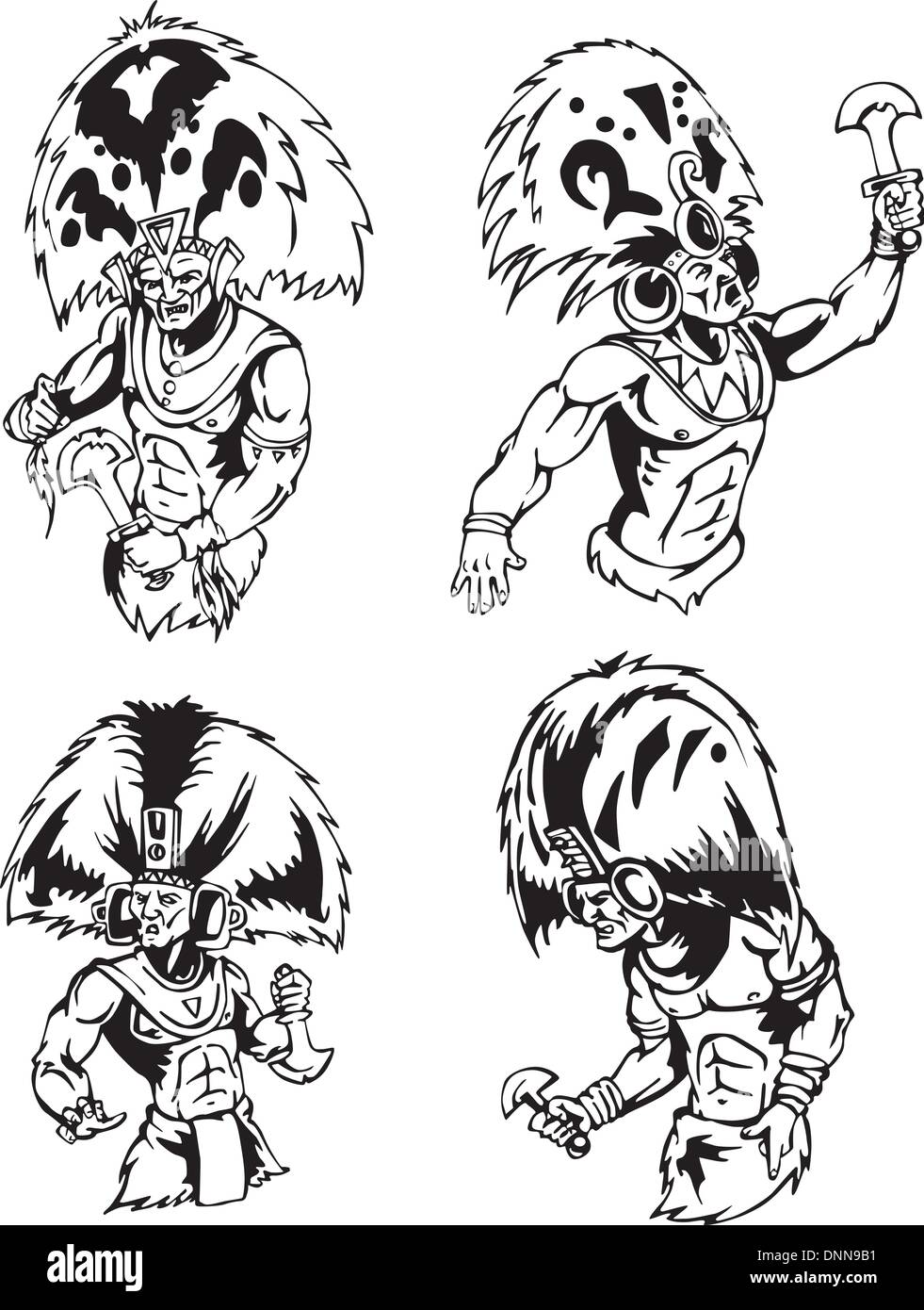 Native American Indian Shamans. Set of black and white vector ...