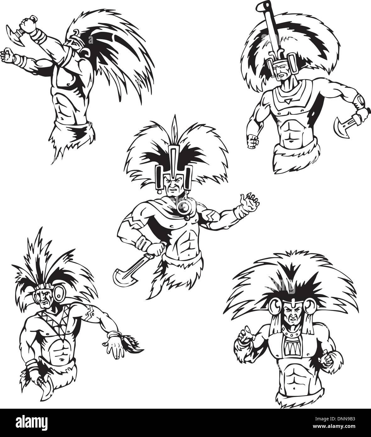 Native American Indian Shamans. Set of black and white vector ...