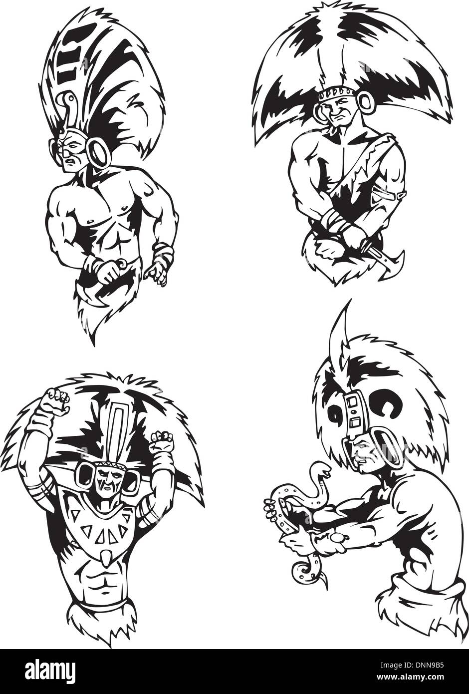 Native American Indian Shamans. Set of black and white vector ...