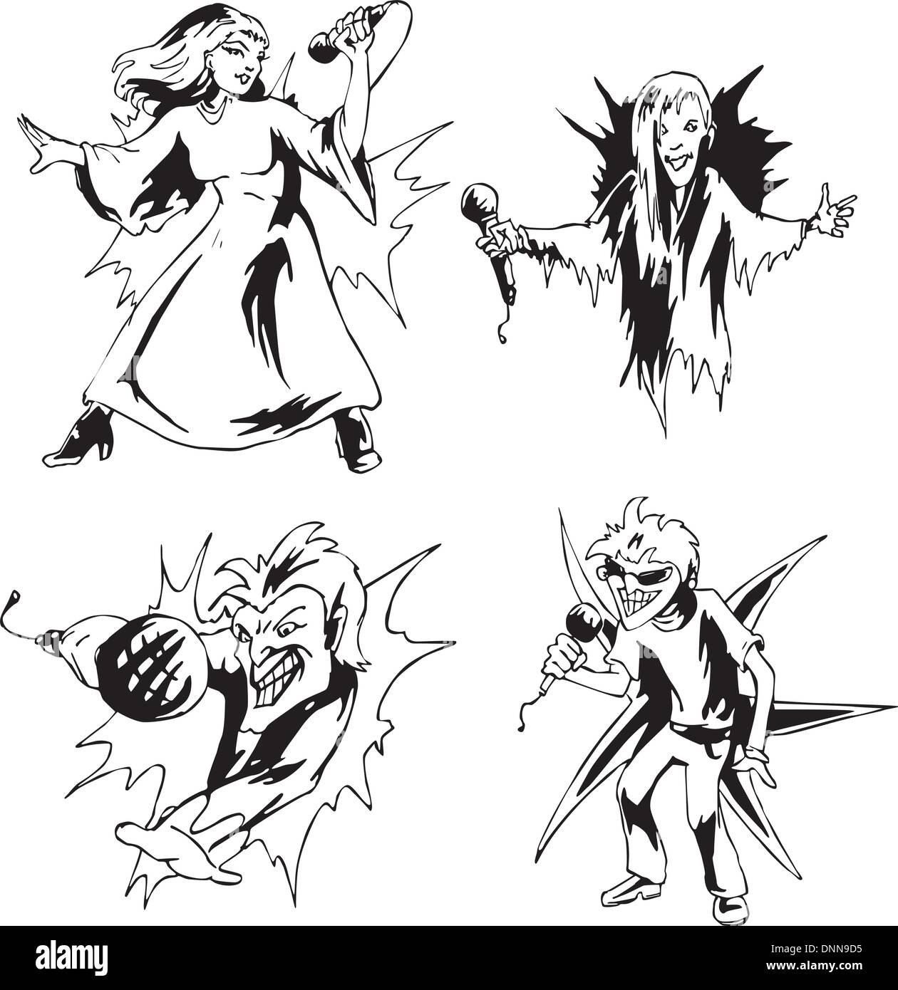 Music characters. Set of black and white vector illustrations Stock ...