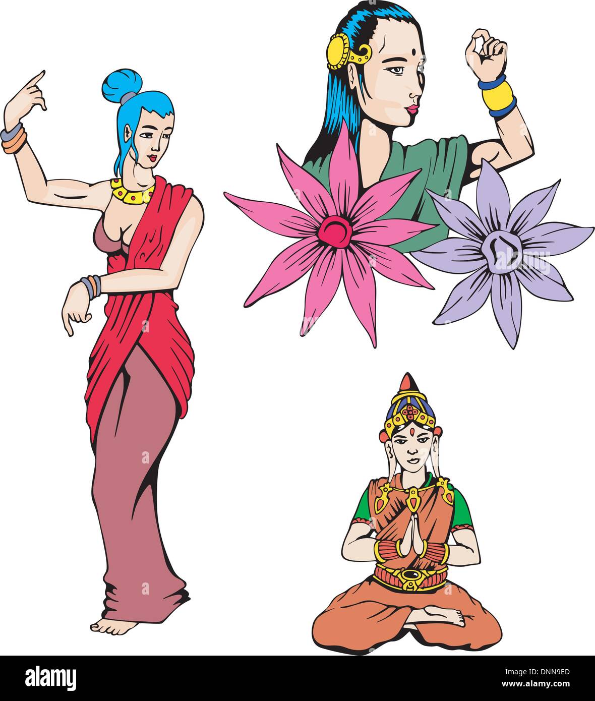 Indian Women. Set of Color Vector Illustrations Stock Vector Image ...