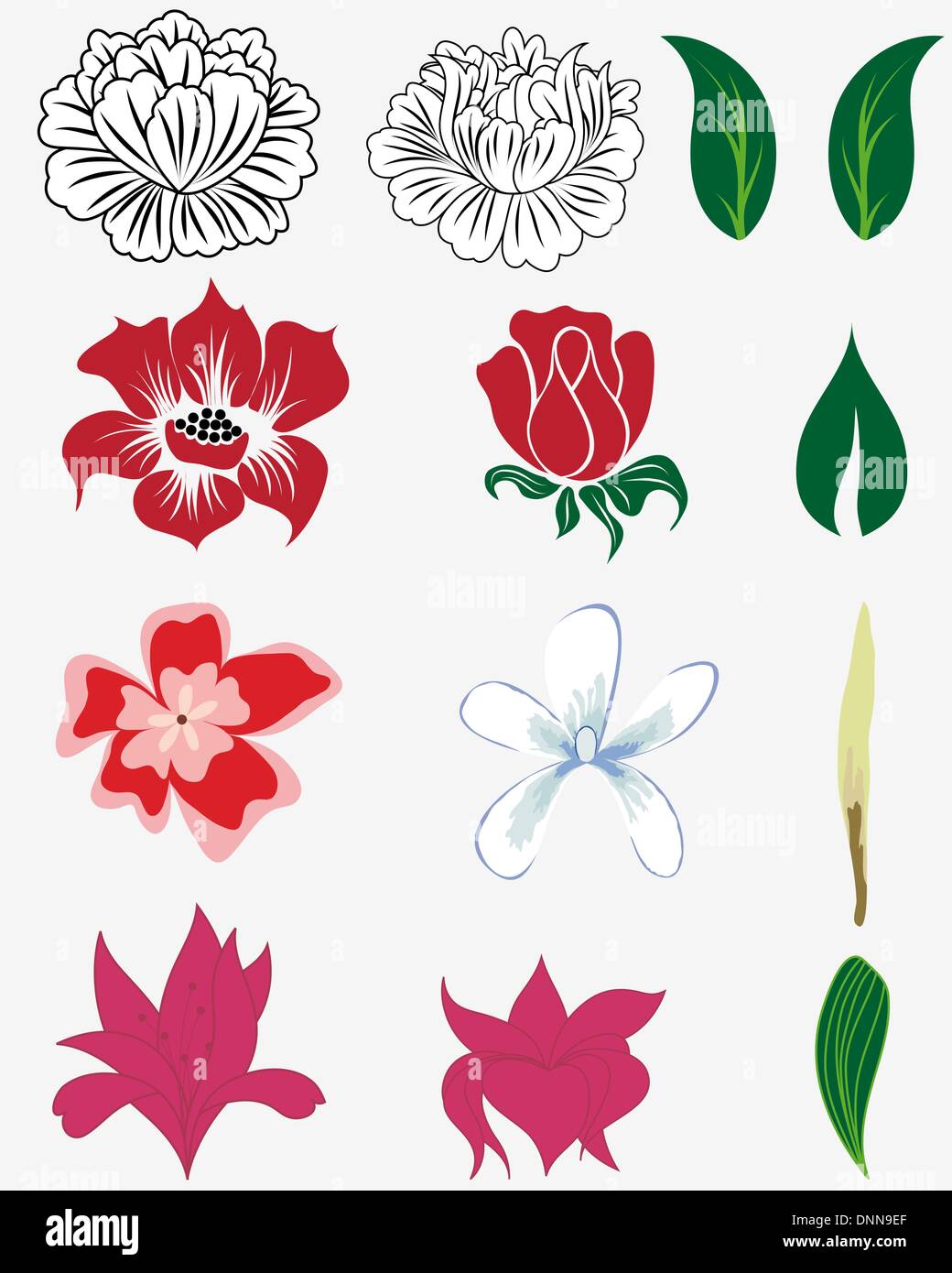 Set of different flower and leaves for self-supporting making floral ...