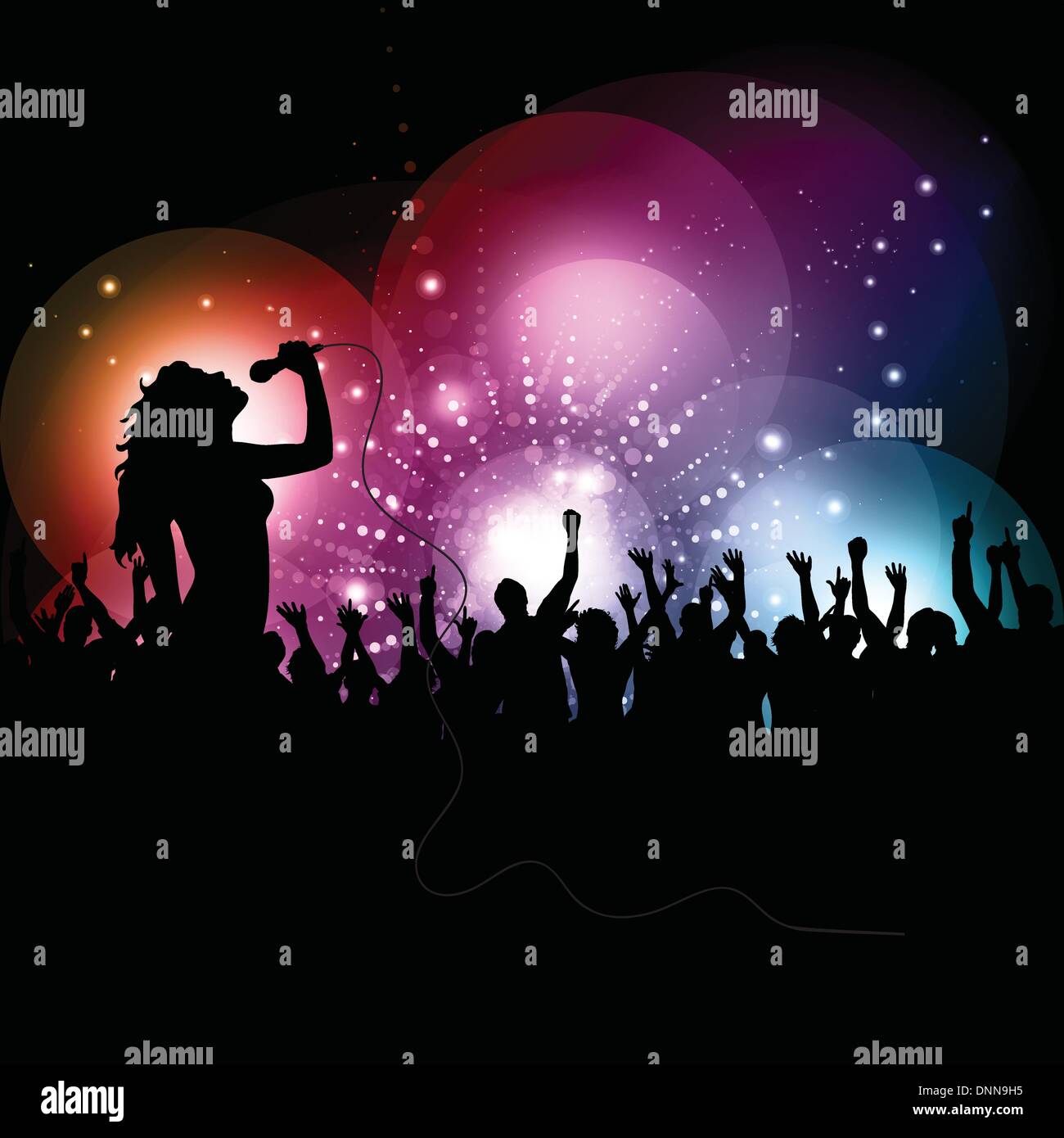 Silhouette of a female singer performing in front of an audience Stock ...